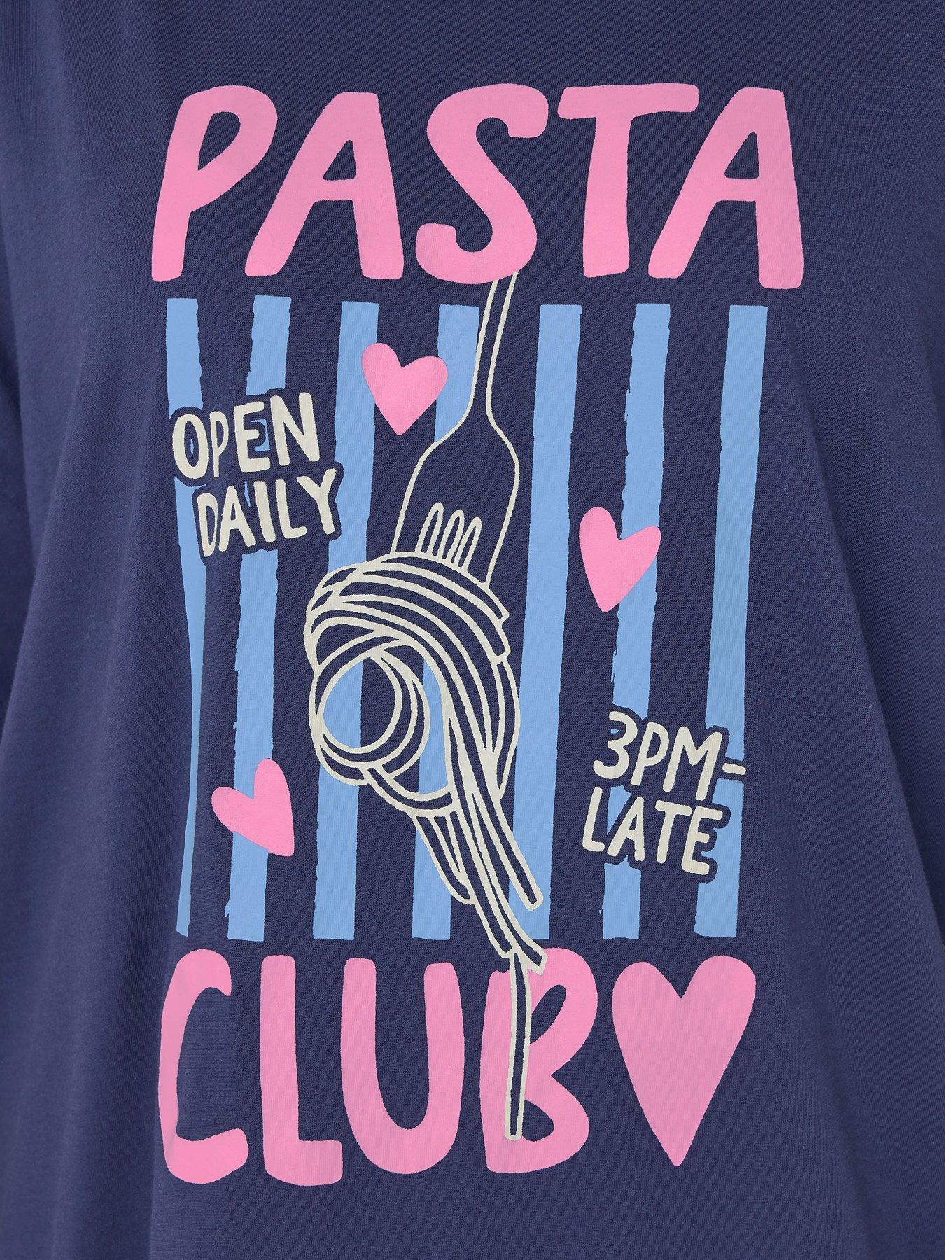Yours Curve Pasta Club Wide Leg Pyjama Set - Blue | Very