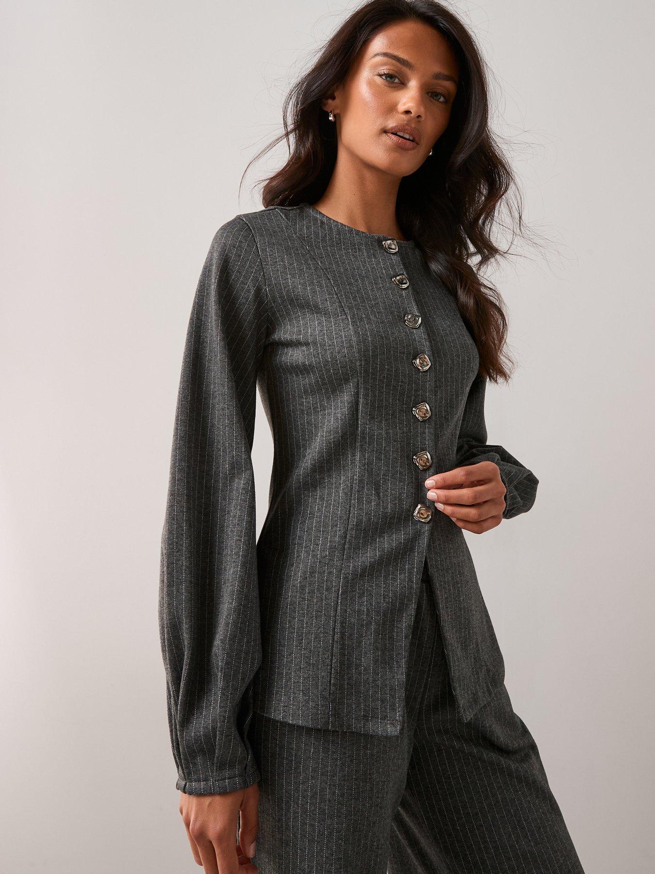 The Very Collection Button Up Long Sleeve Top Co-Ord - Grey | Very