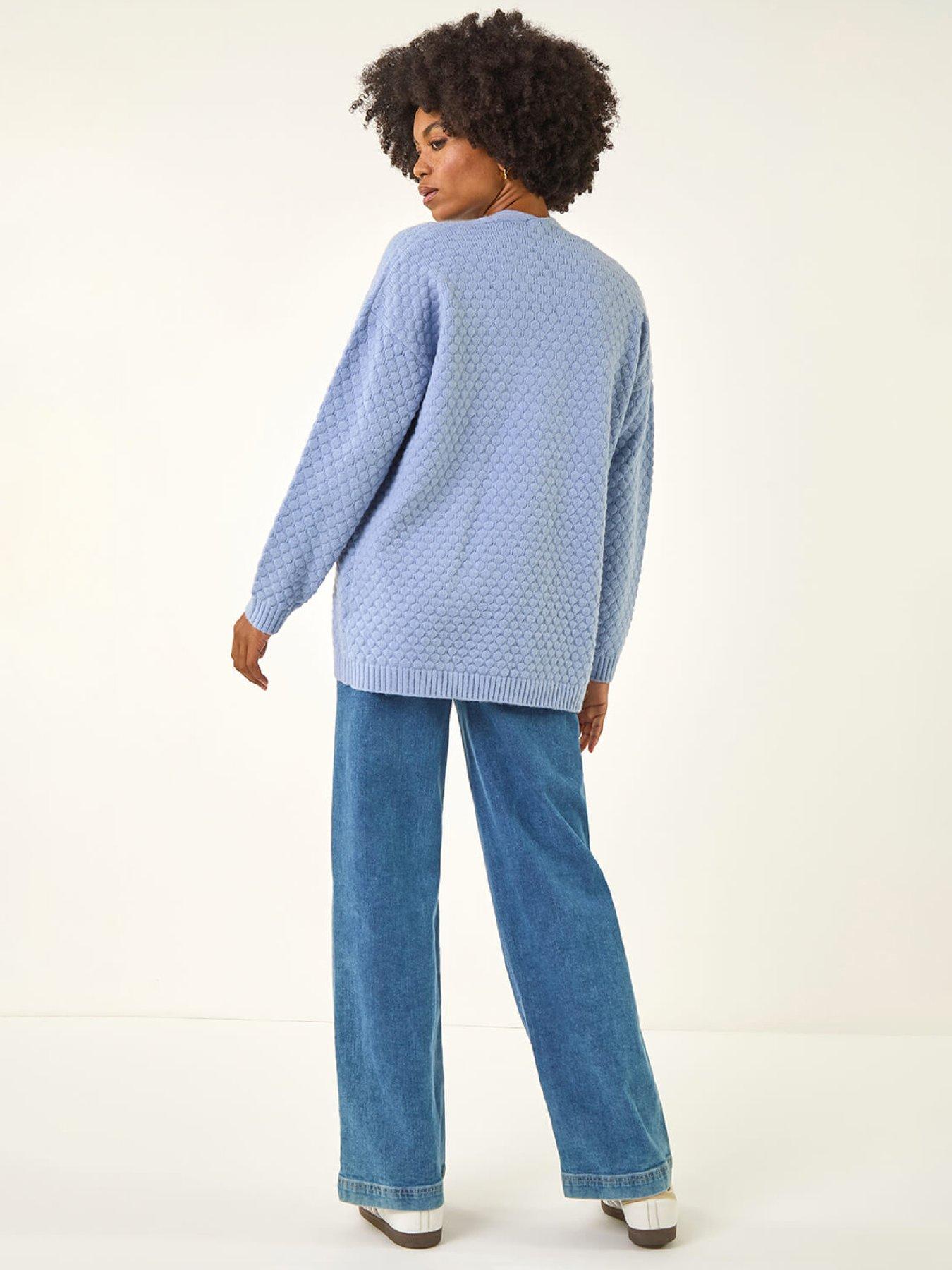 Roman Waffle Knit Cardigan - Light Blue | Very