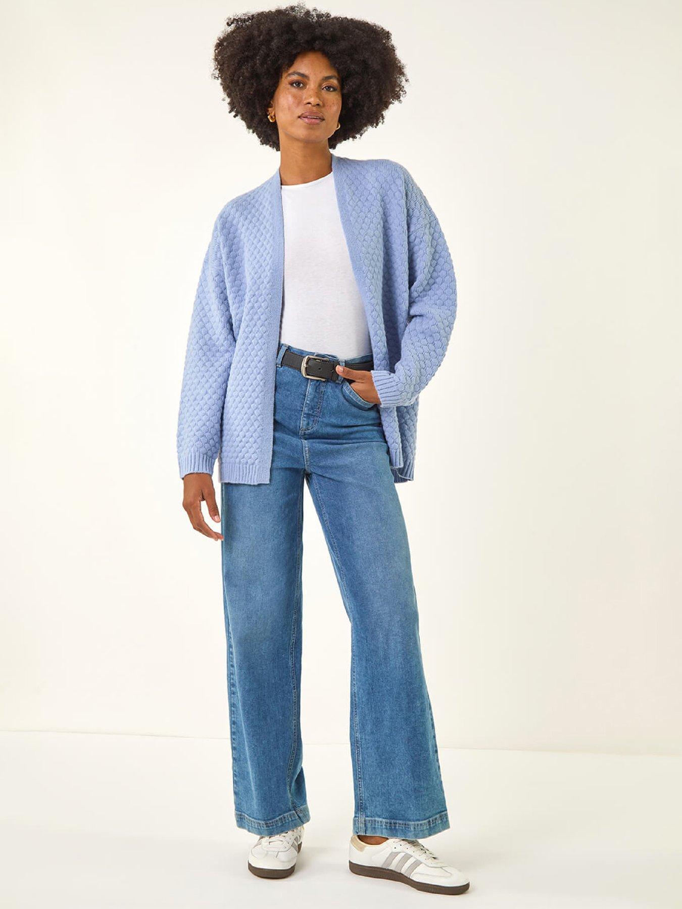 Roman Waffle Knit Cardigan - Light Blue | Very