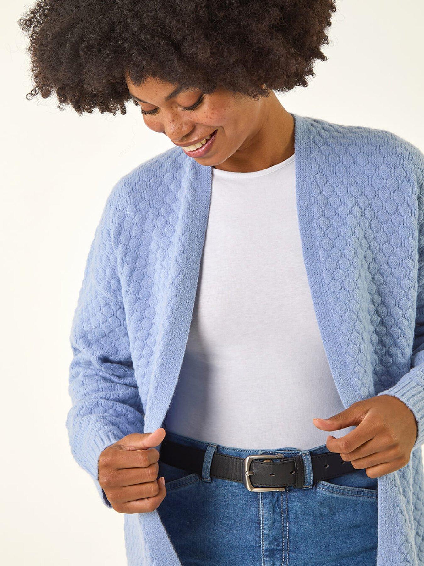 Roman Waffle Knit Cardigan - Light Blue | Very