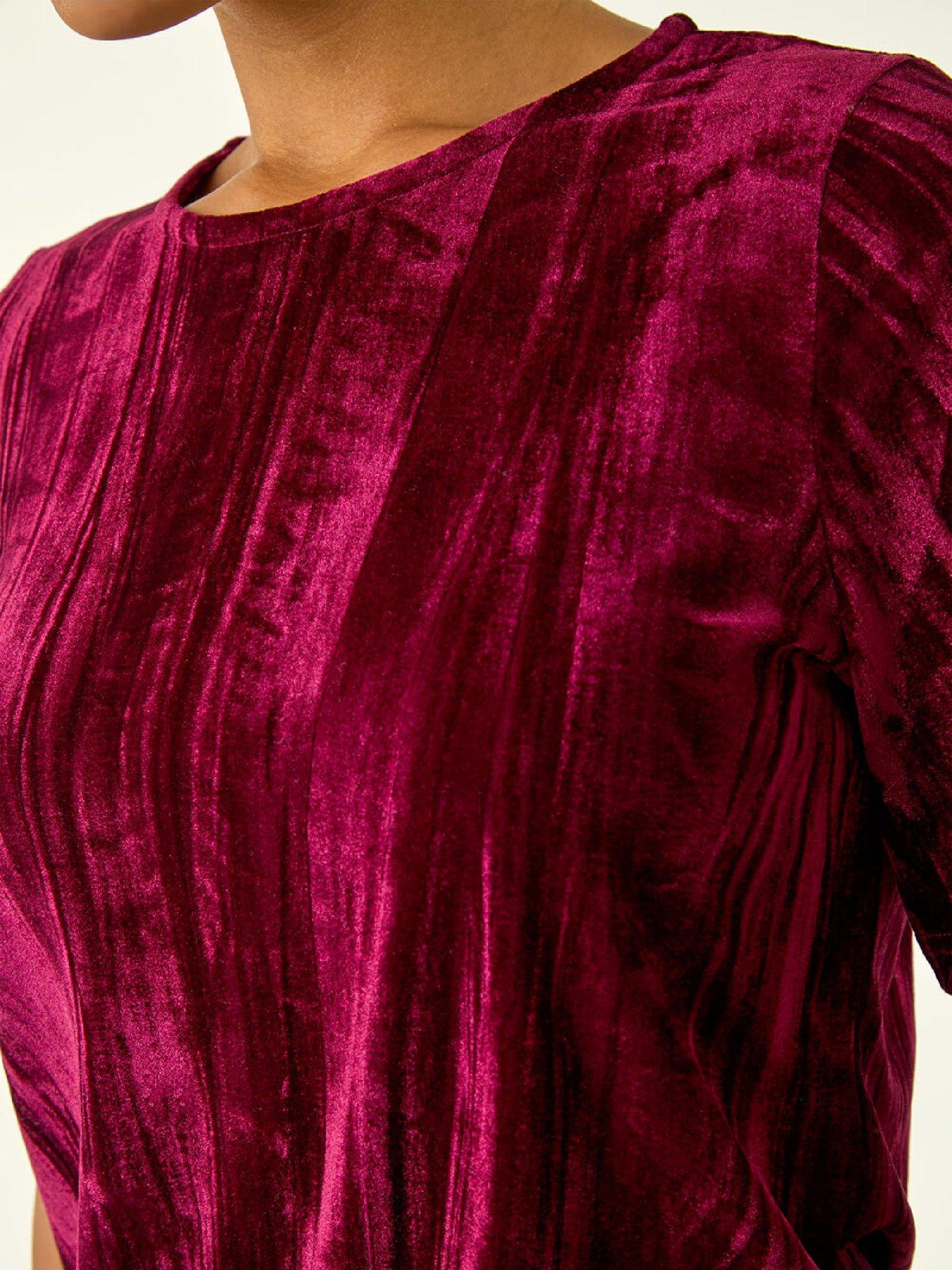 Roman Pleated Velvet Stretch Top - Wine | Very