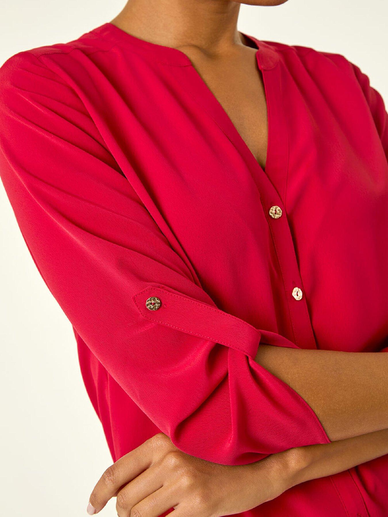 Roman Notch Neck Longline Blouse - Red | Very