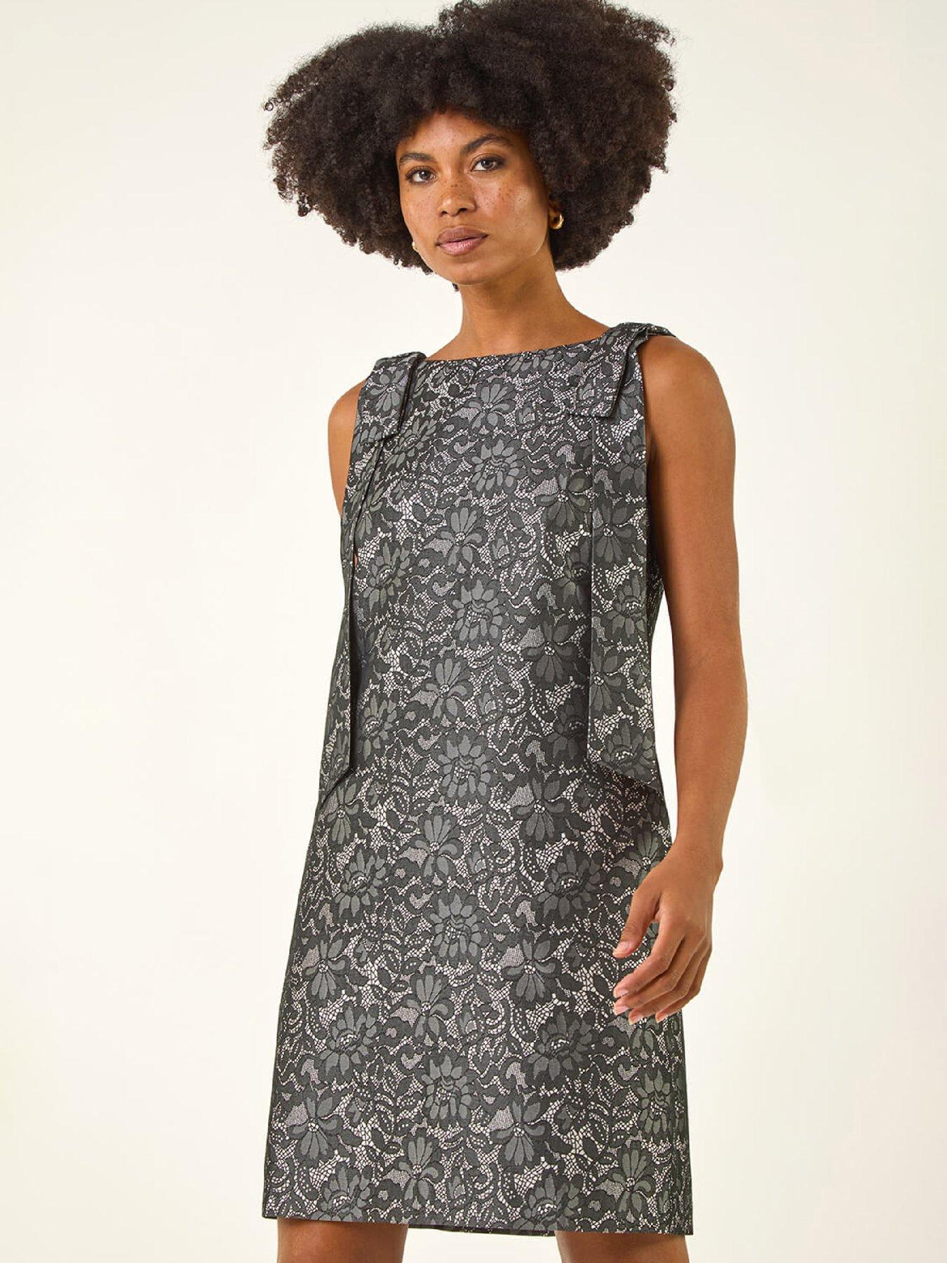 Roman Lace Bow Detail Stretch Dress - Grey | Very