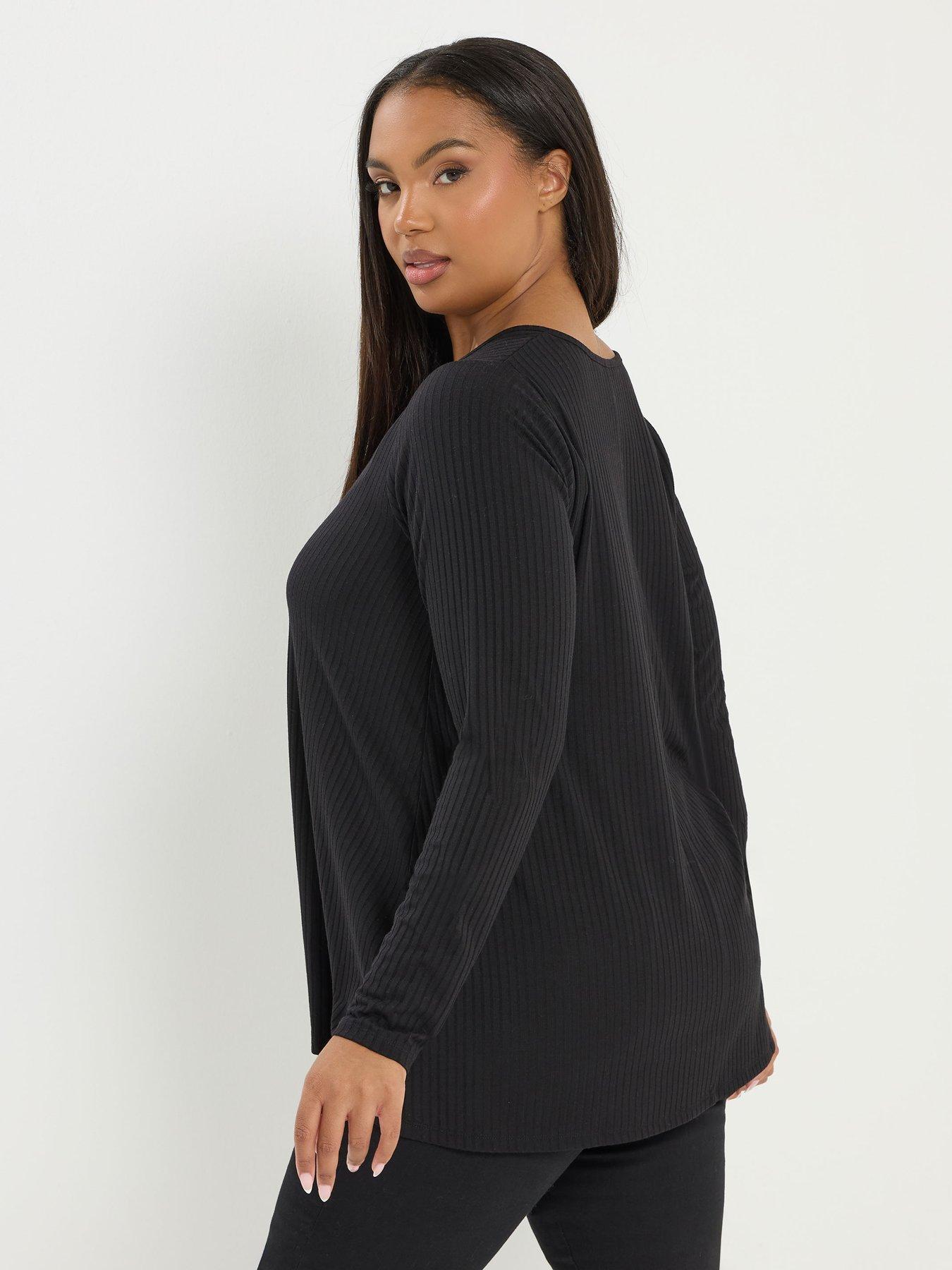 Yours Curve Lace Insert Rib Top - Black | Very