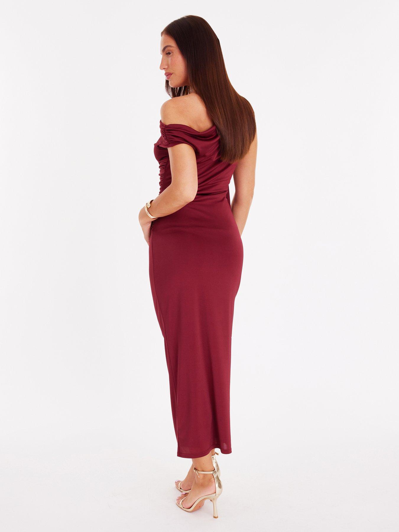 Quiz Dark Red Sash Detail Midaxi Dress | Very