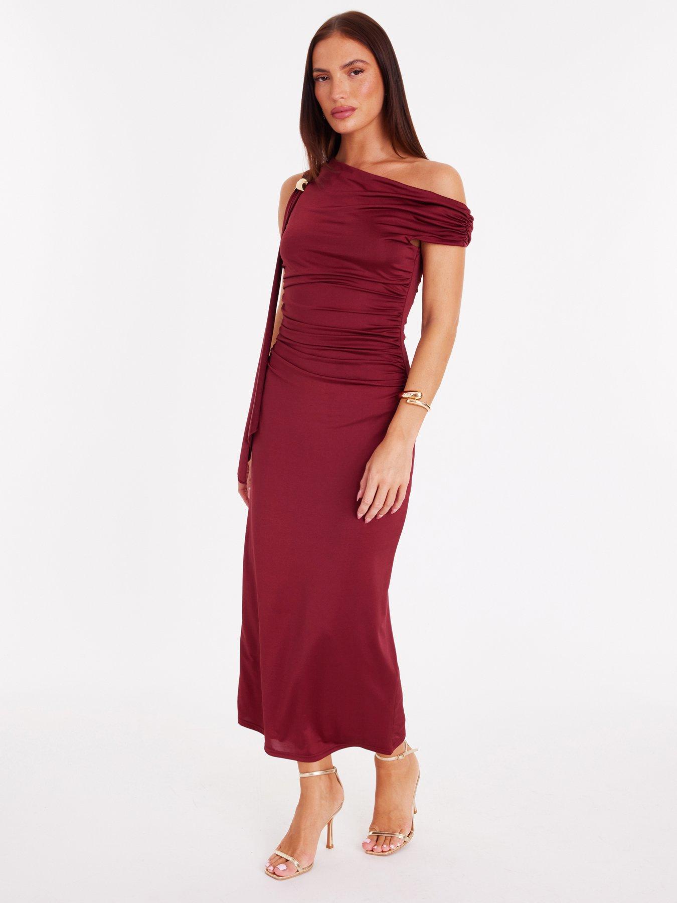 Quiz Dark Red Sash Detail Midaxi Dress | Very