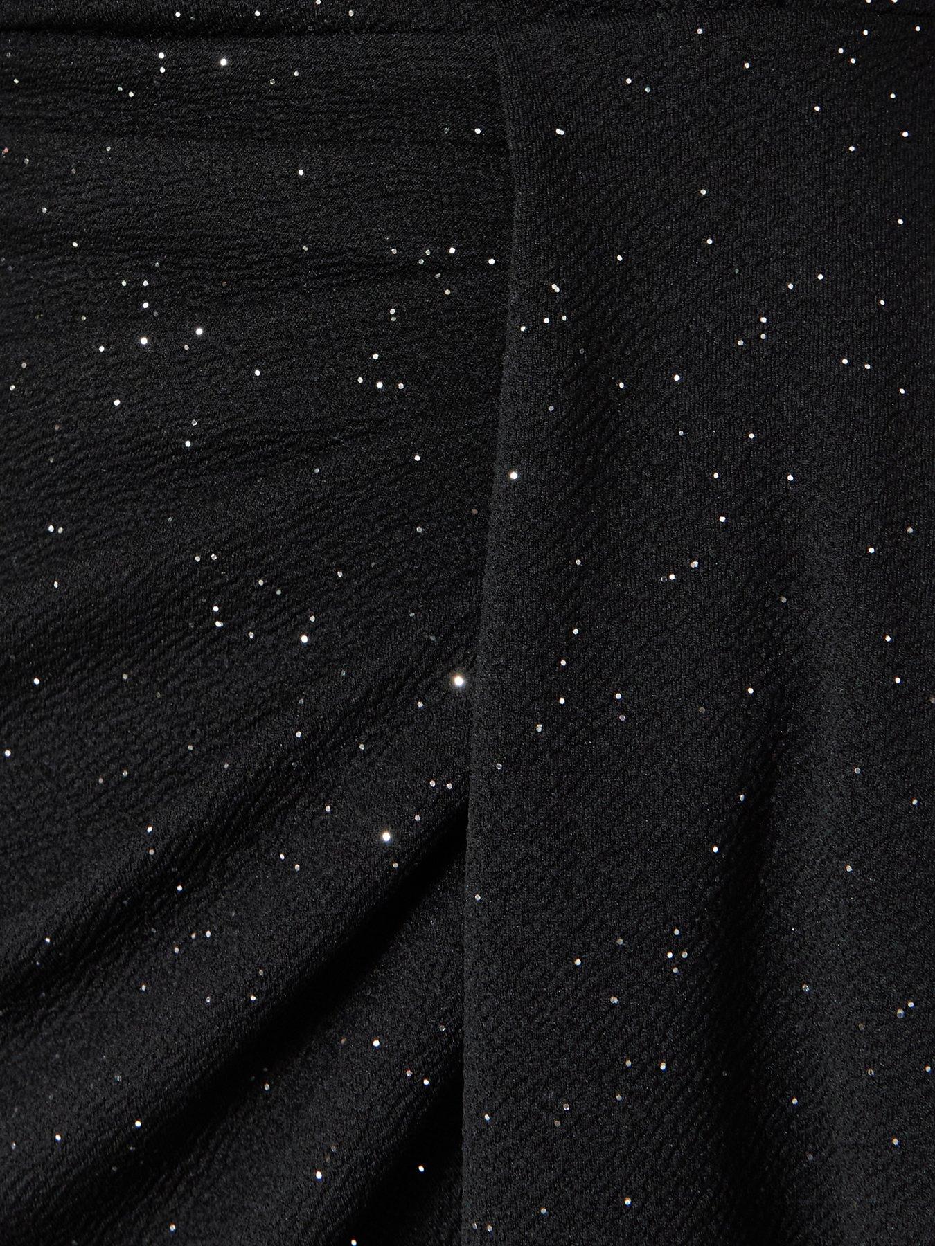 Quiz Black Glitter Ruched Midi Dress | Very