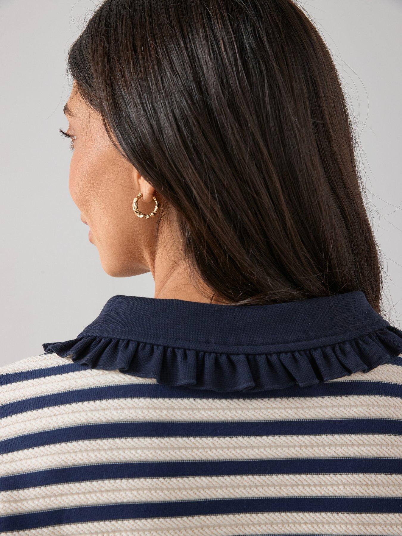 The Very Collection Frill Collar Textured Stripe Rugby Top - Navy | Very