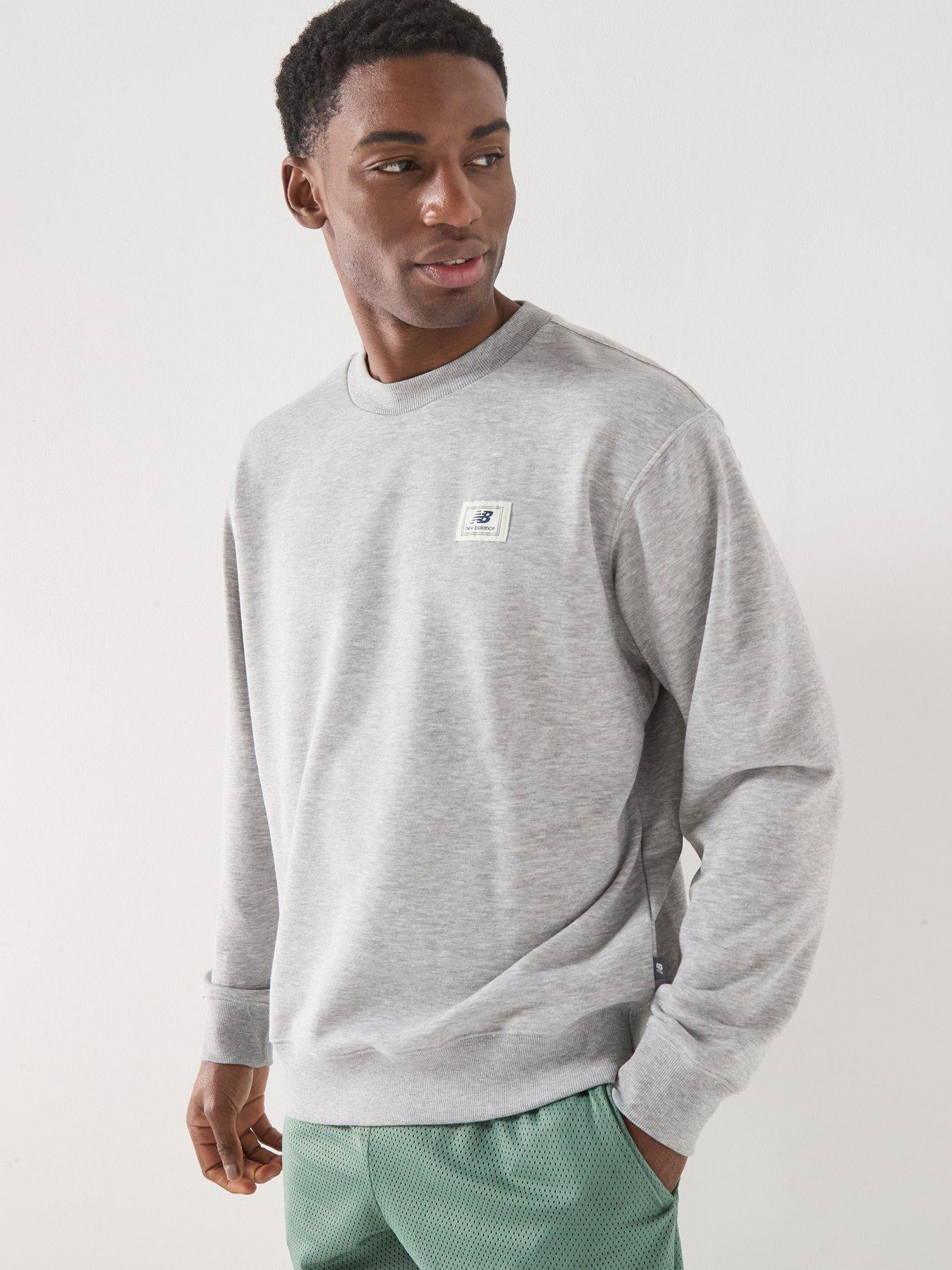 New Balance Mens Woven Label Crew Sweatshirt- Grey | Very