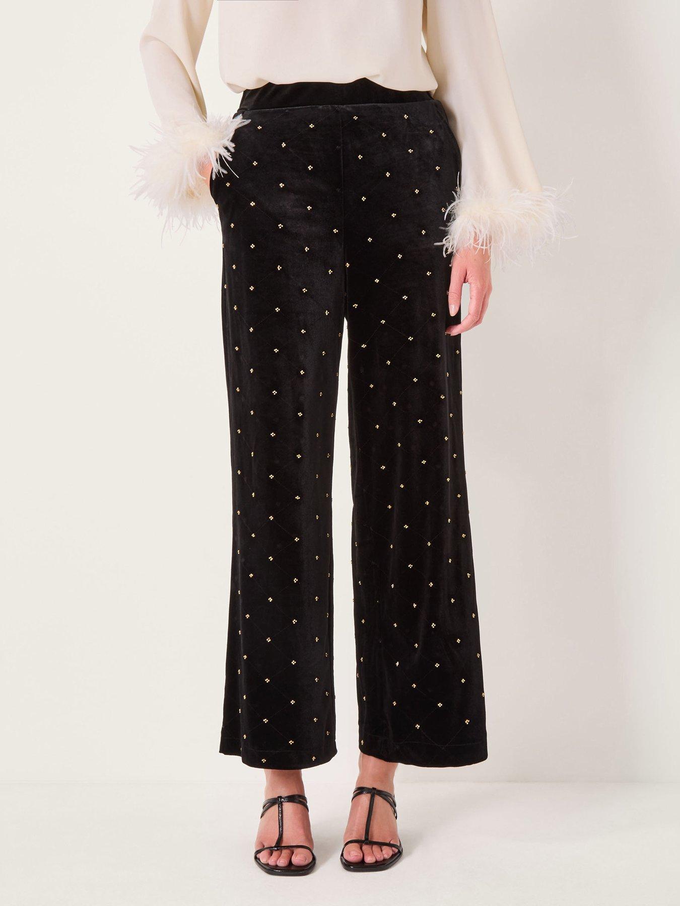 Monsoon Emma Embellished Velvet Trouser - Black | Very