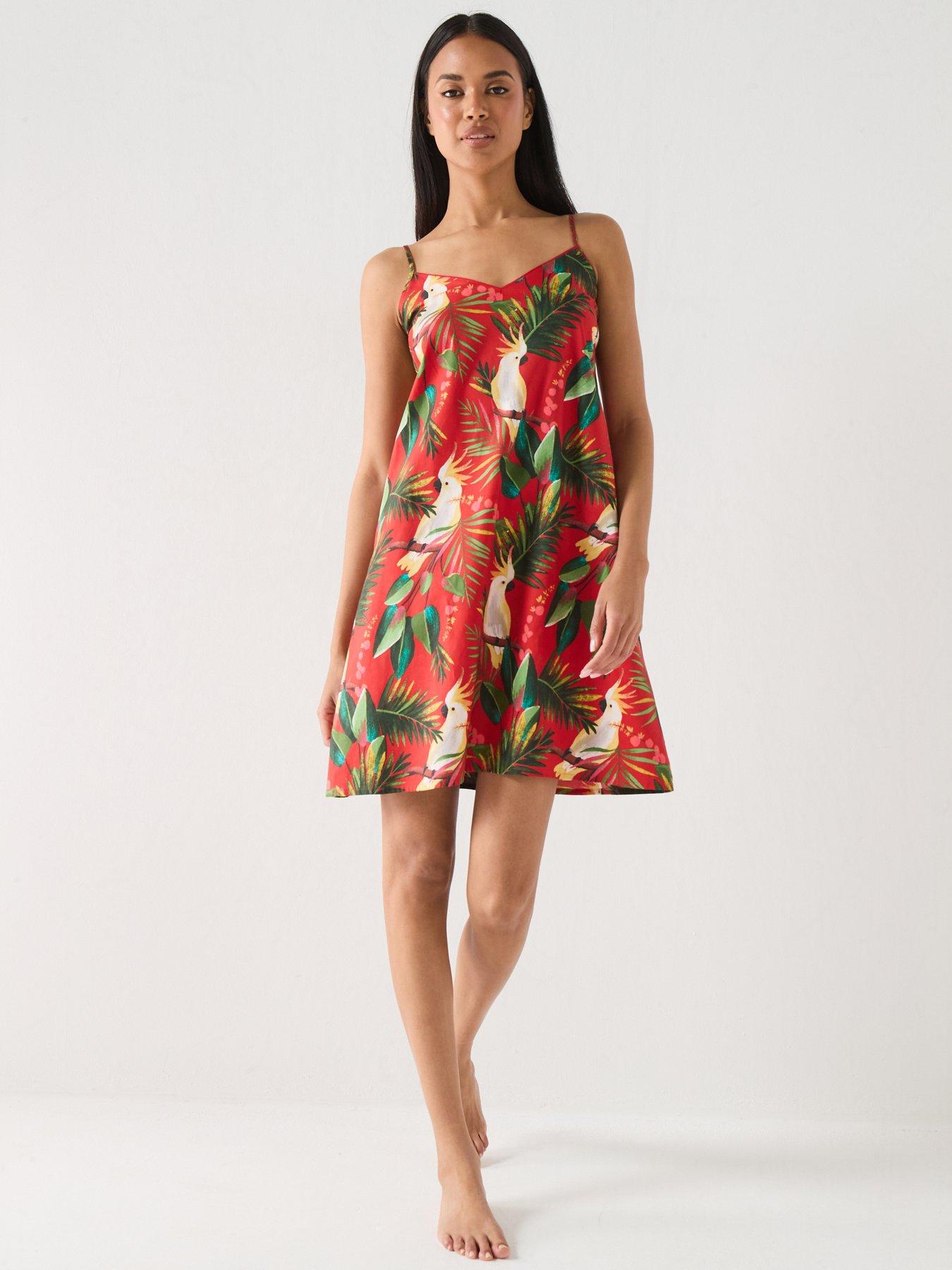 Cyberjammies Tara Red Bird Print Strappy Short Nightdress - Red | Very