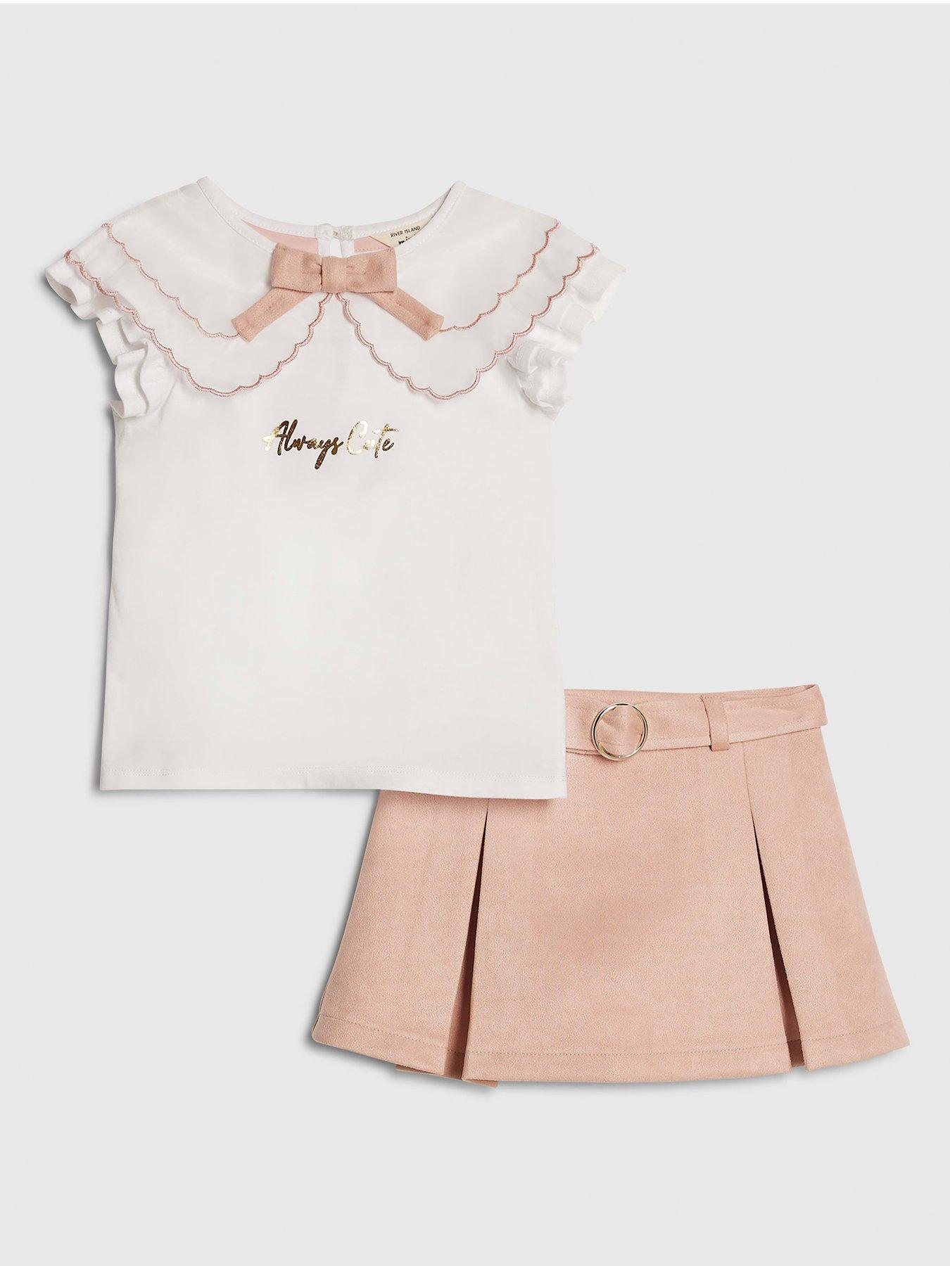 River Island Mini Girls Collar Suede Skort Set - Pink | Very