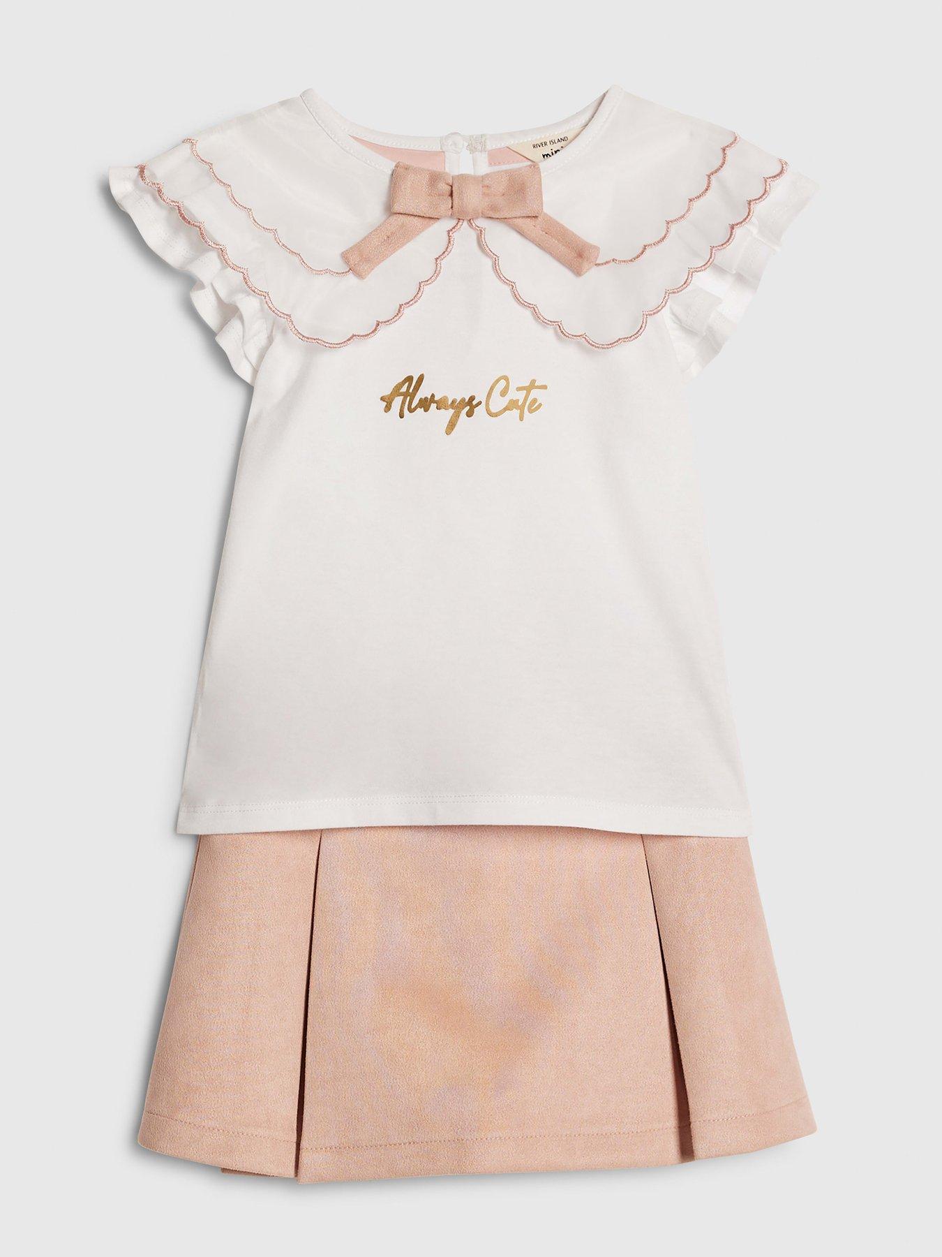 River Island Mini Girls Collar Suede Skort Set - Pink | Very