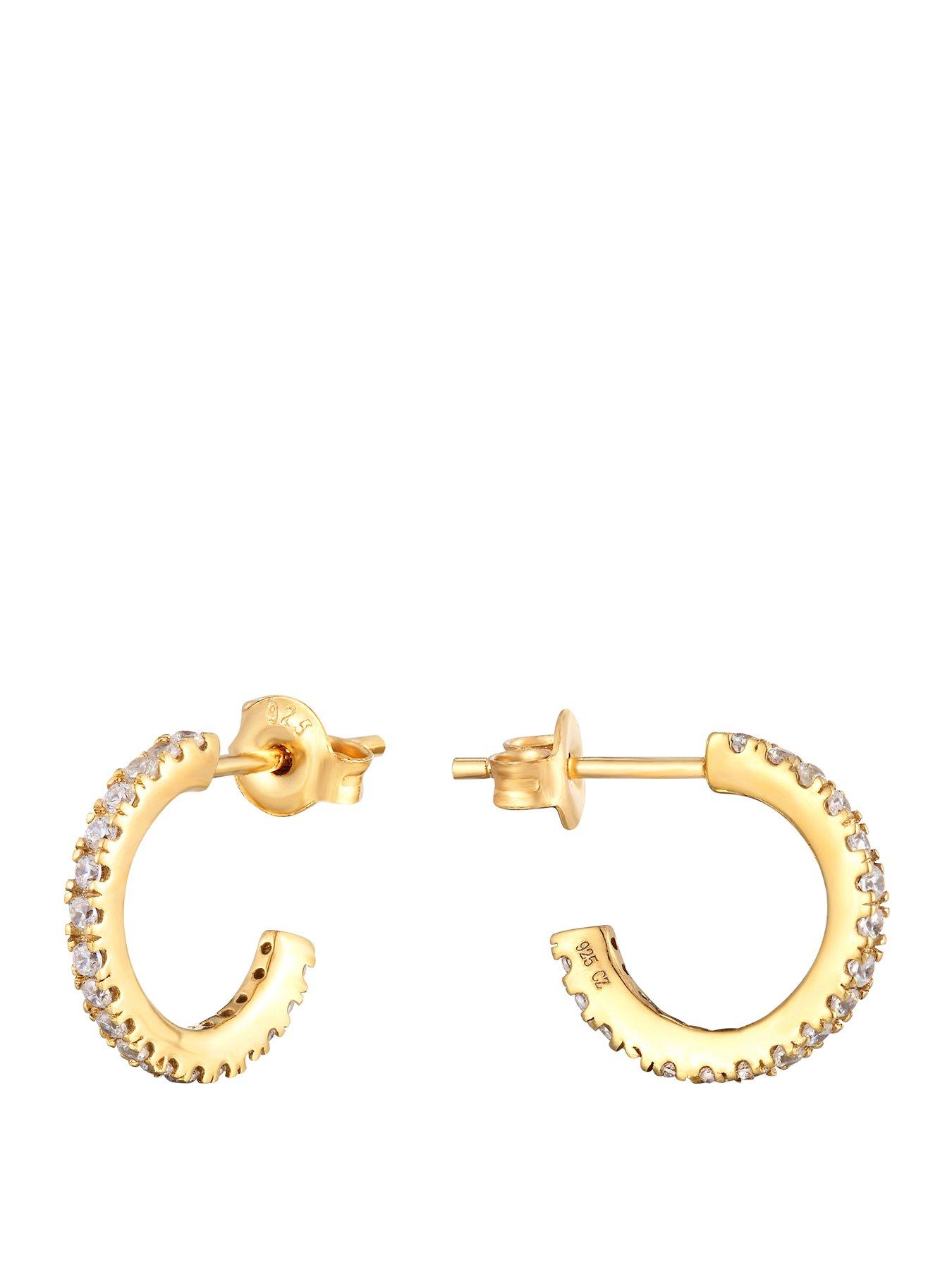 Seol + Gold 18ct Gold Plate Over Sterling Silver CZ Half Hoop Stud ...