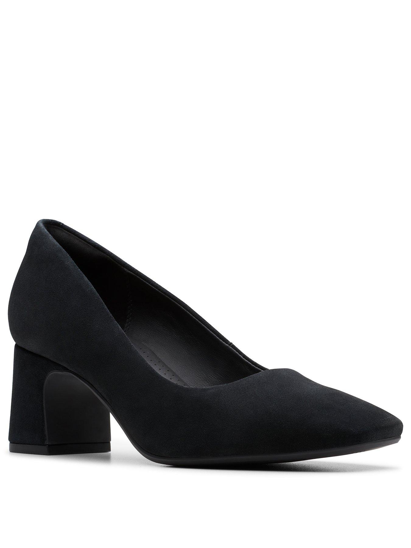 Clarks Fernie Block Heel Suede Court - Black | Very
