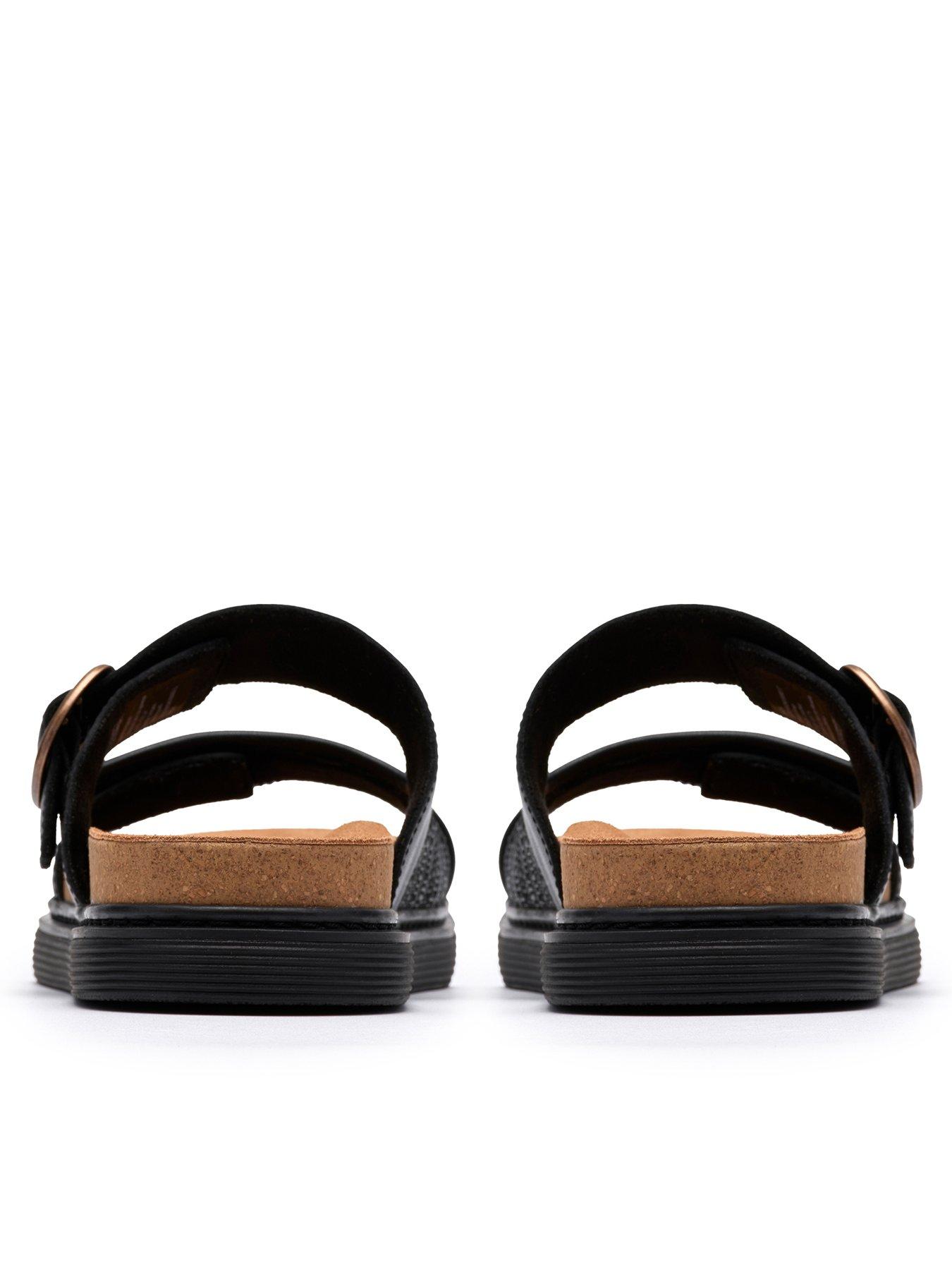 Clarks Arwell Step Wide Fit Sandals - Black Leather | Very