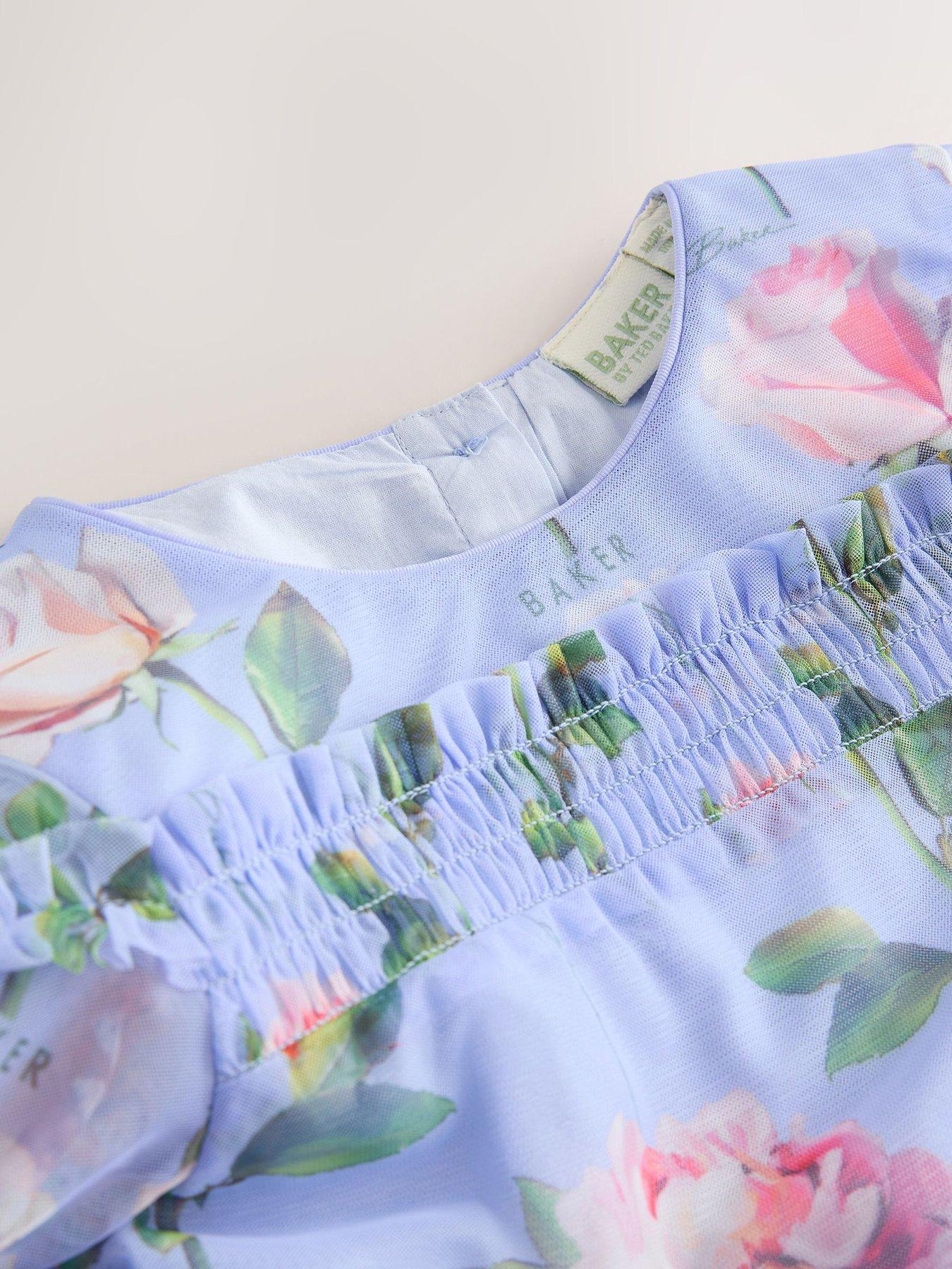 Ted Baker Girls Floral Mesh Ruffle Dress - Blue | Very
