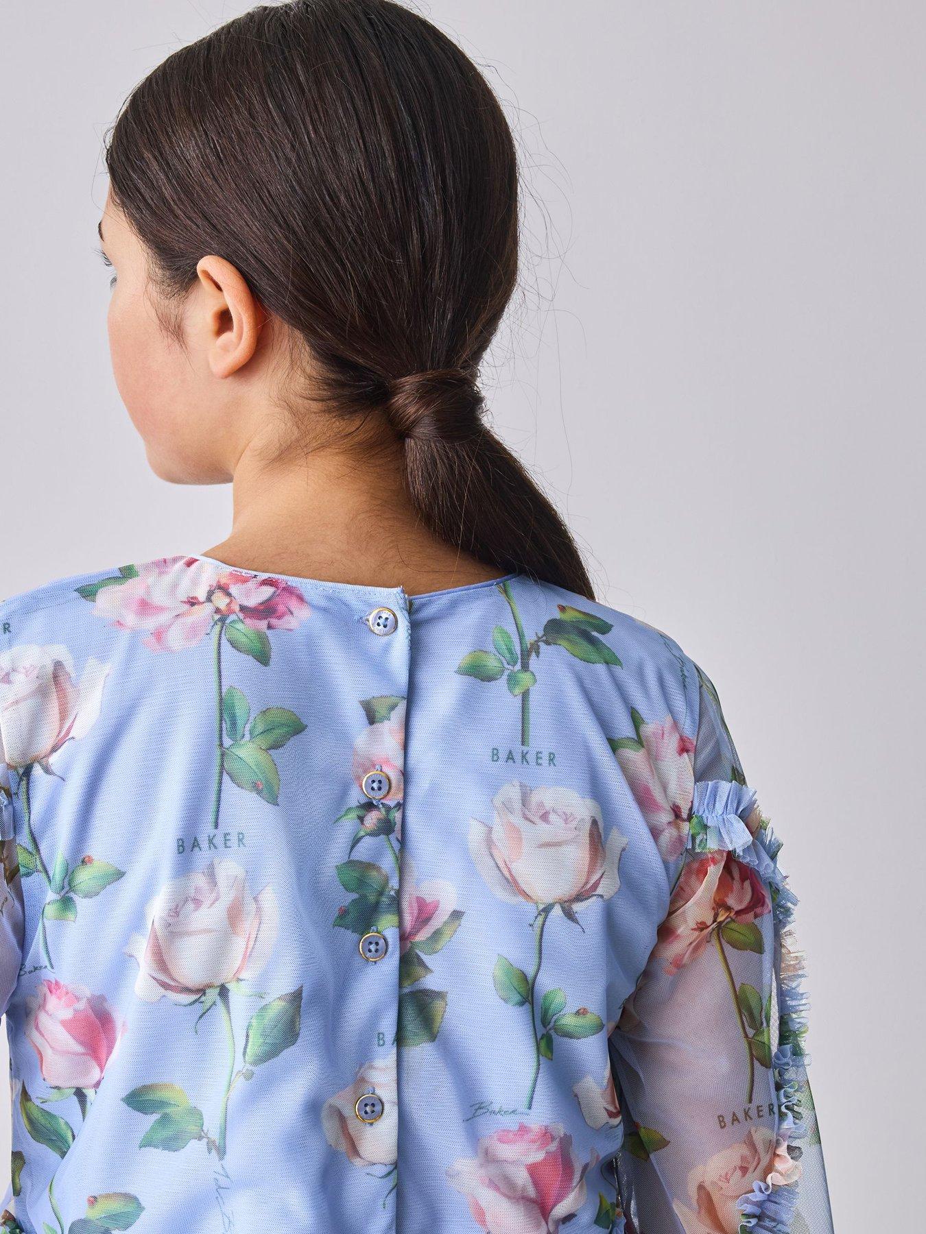 Ted Baker Girls Floral Mesh Ruffle Dress - Blue | Very