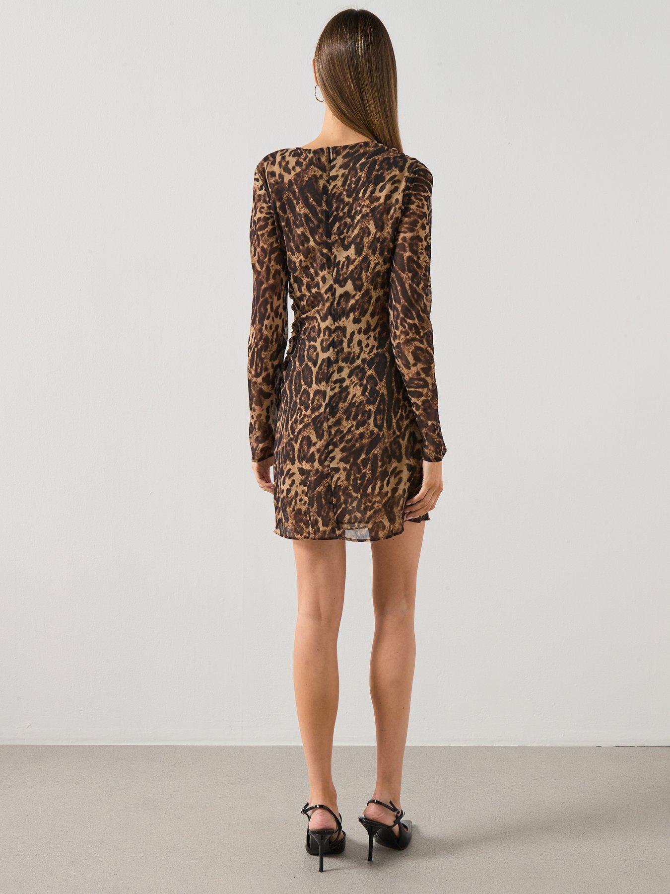 Mango Leopard Print Dress With Ruched Waist - Brown | Very