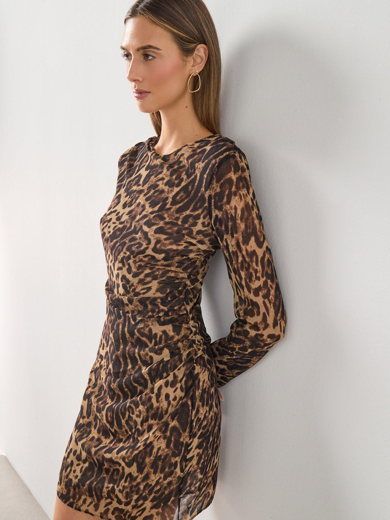Mango Leopard Print Dress With Ruched Waist - Brown | Very