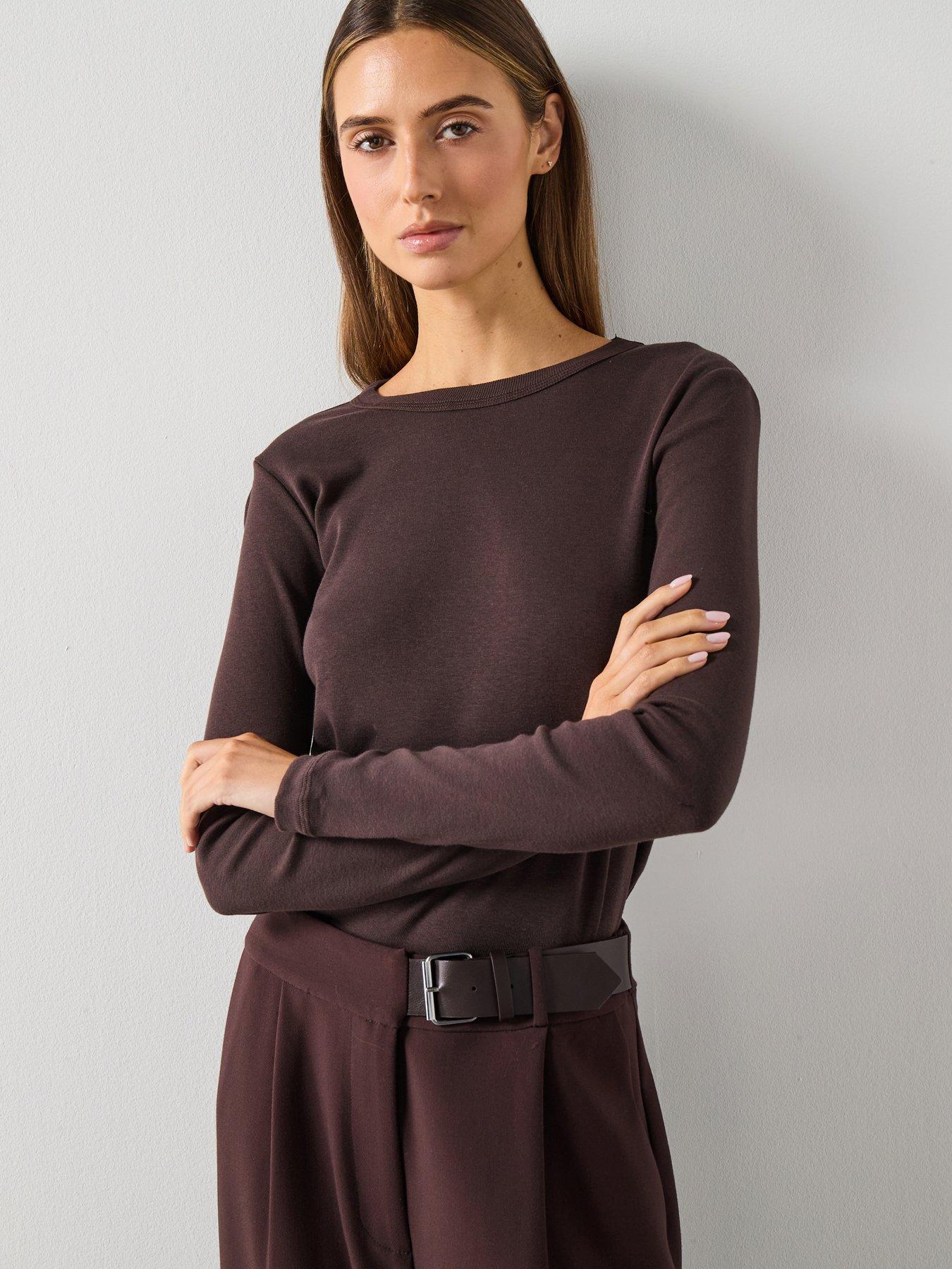 Mango Long Sleeve Cotton T-Shirt - Brown | Very
