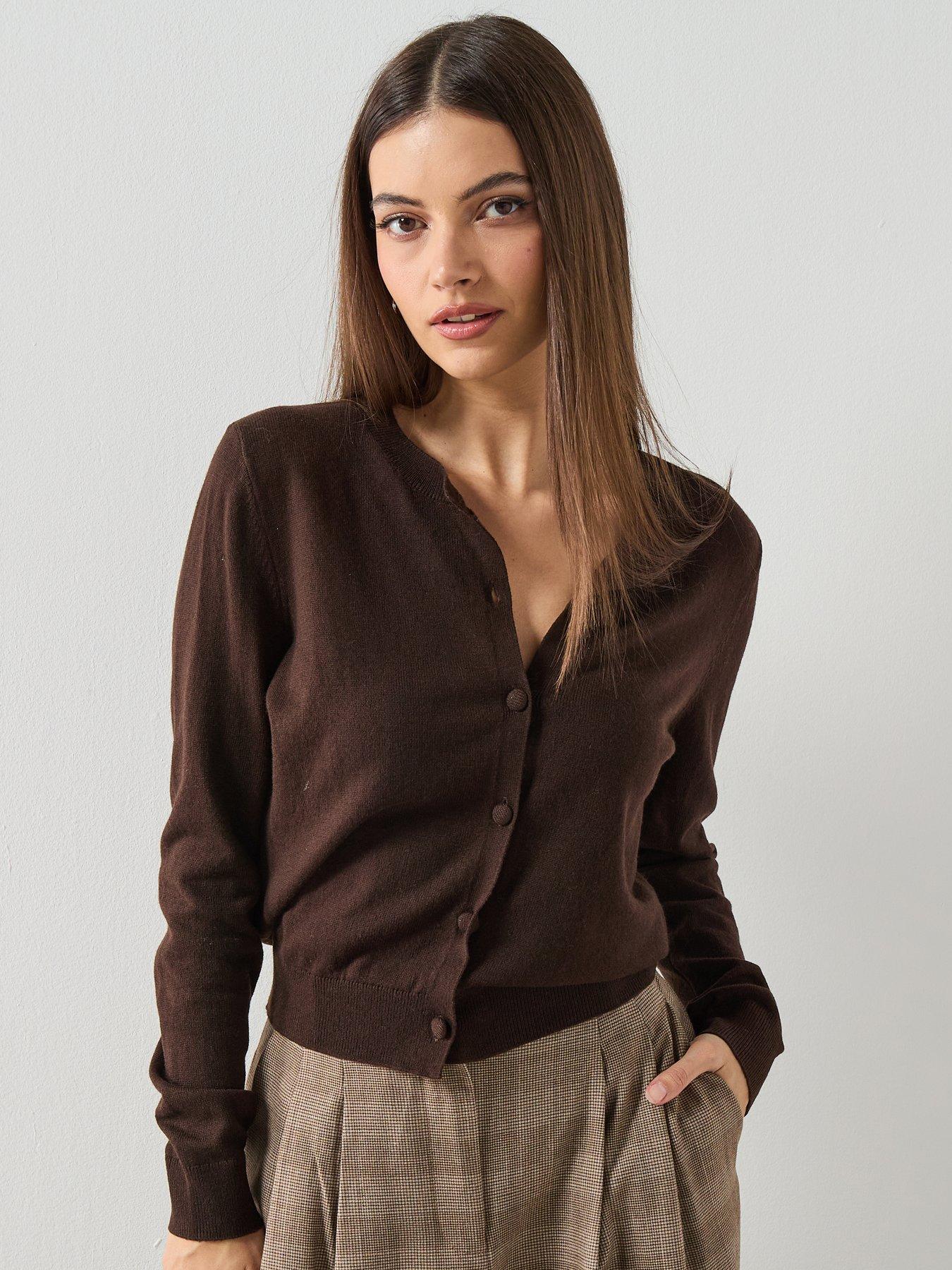 Mango Knitted Button Cardigan - Brown | Very