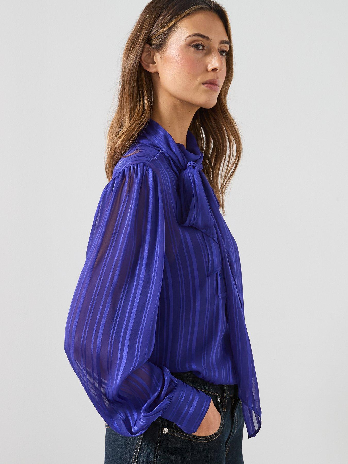 Mango Striped Blouse With Scarf - Blue | Very