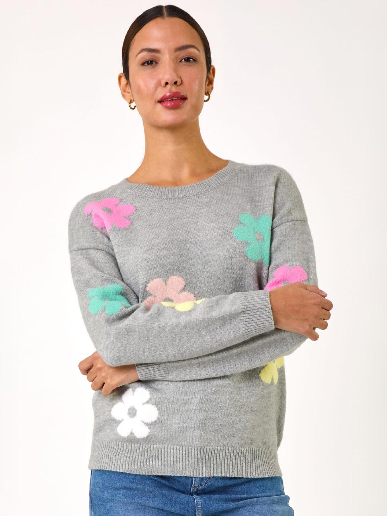 Roman Floral Print Jacquard Knit Jumper - Grey | Very