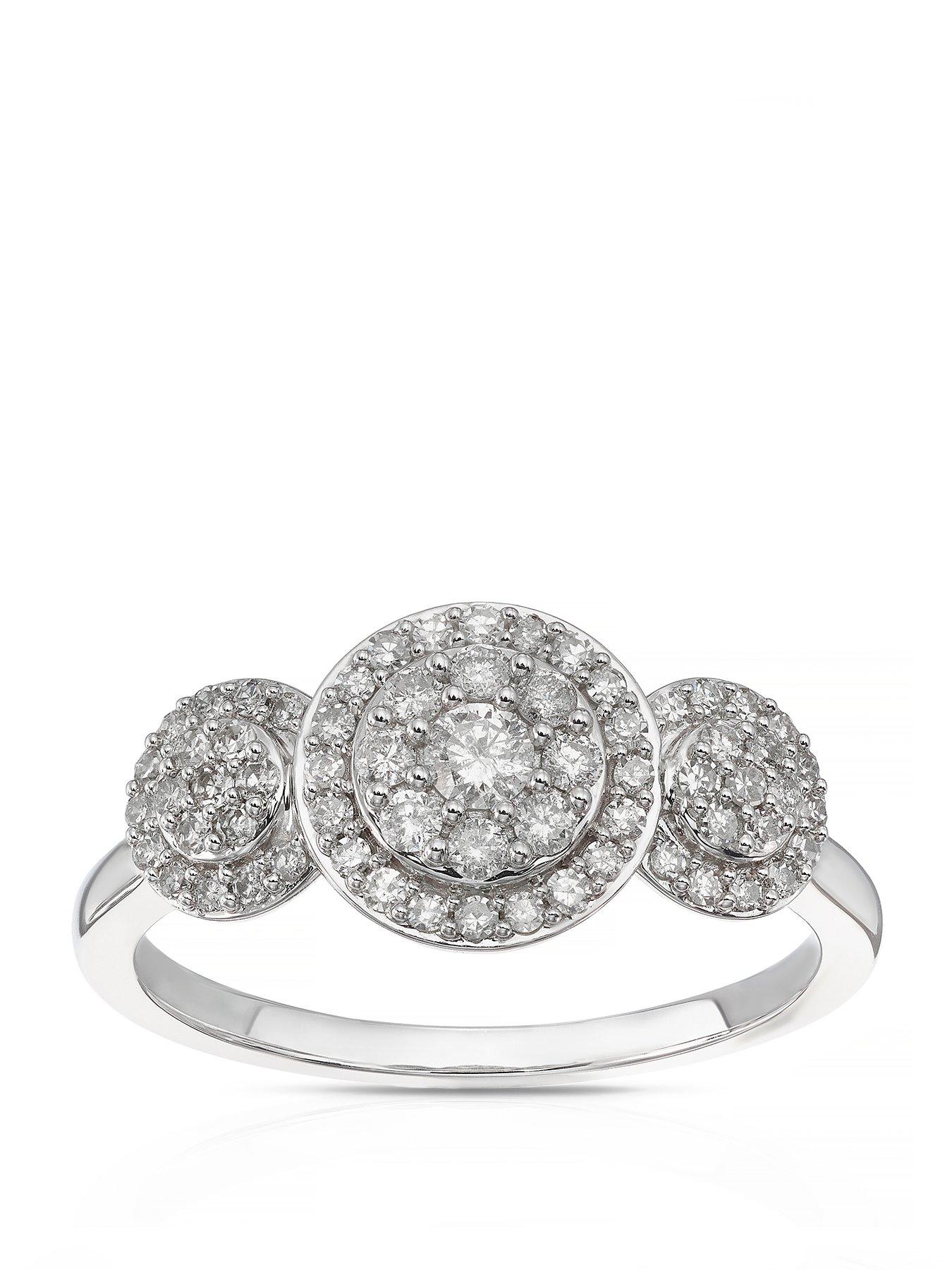 H. Samuel 9Ct Round Trilogy Halo Cluster 040Ct Diamond Ring - White ...