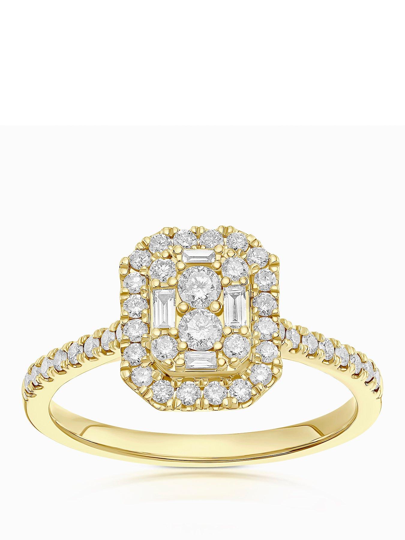 H. Samuel 9Ct Cluster Stone Set Shoulders 050Ct Diamond Ring - Gold | Very