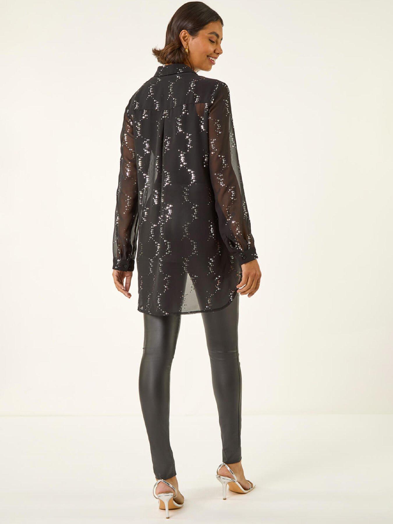 Roman Spot Foil Print Longline Shirt - Black | Very