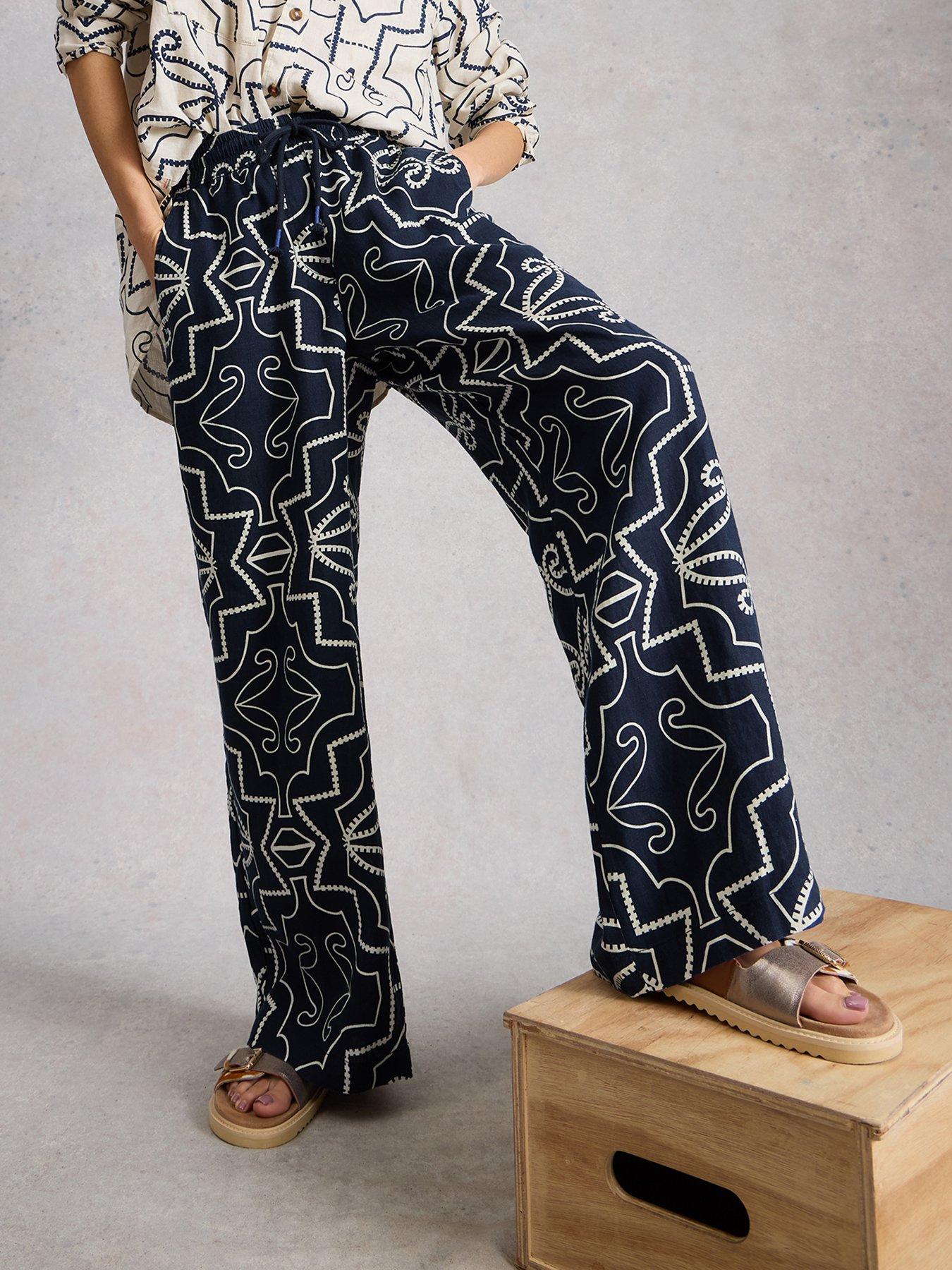 White Stuff Ally Linen Wide Leg Trouser - Navy | Very