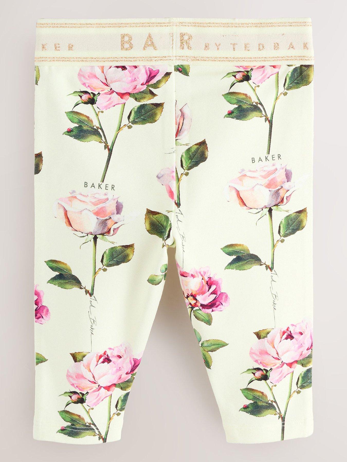 Ted Baker Baby Girls 2 Pack Plain/Floral Logo Waistband Leggings ...