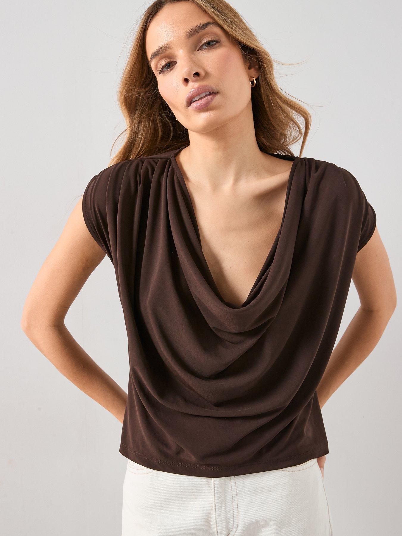 The Very Collection Cowl Neck Draped Top - Brown | Very