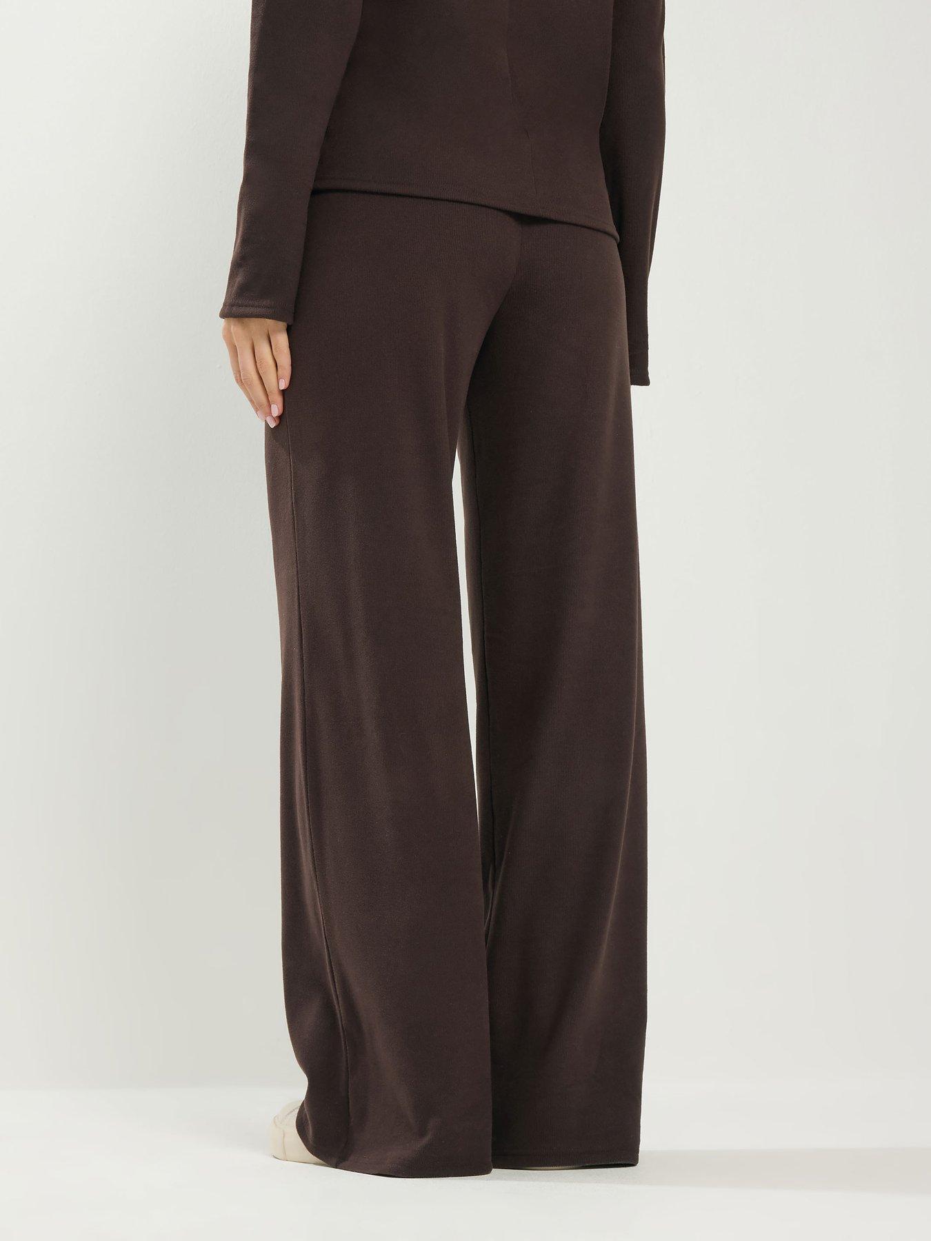 Long Tall Sally Brushed Rib Wide Leg Trousers - Brown | Very