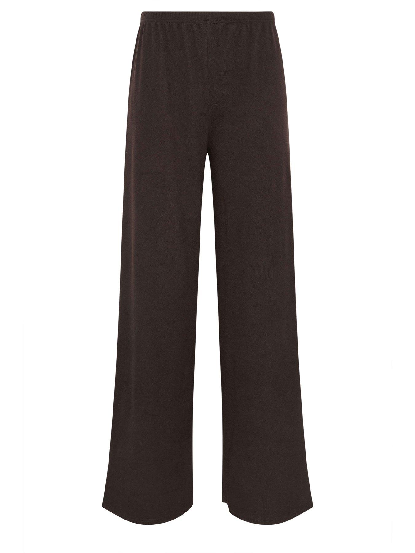 Long Tall Sally Brushed Rib Wide Leg Trousers - Brown | Very