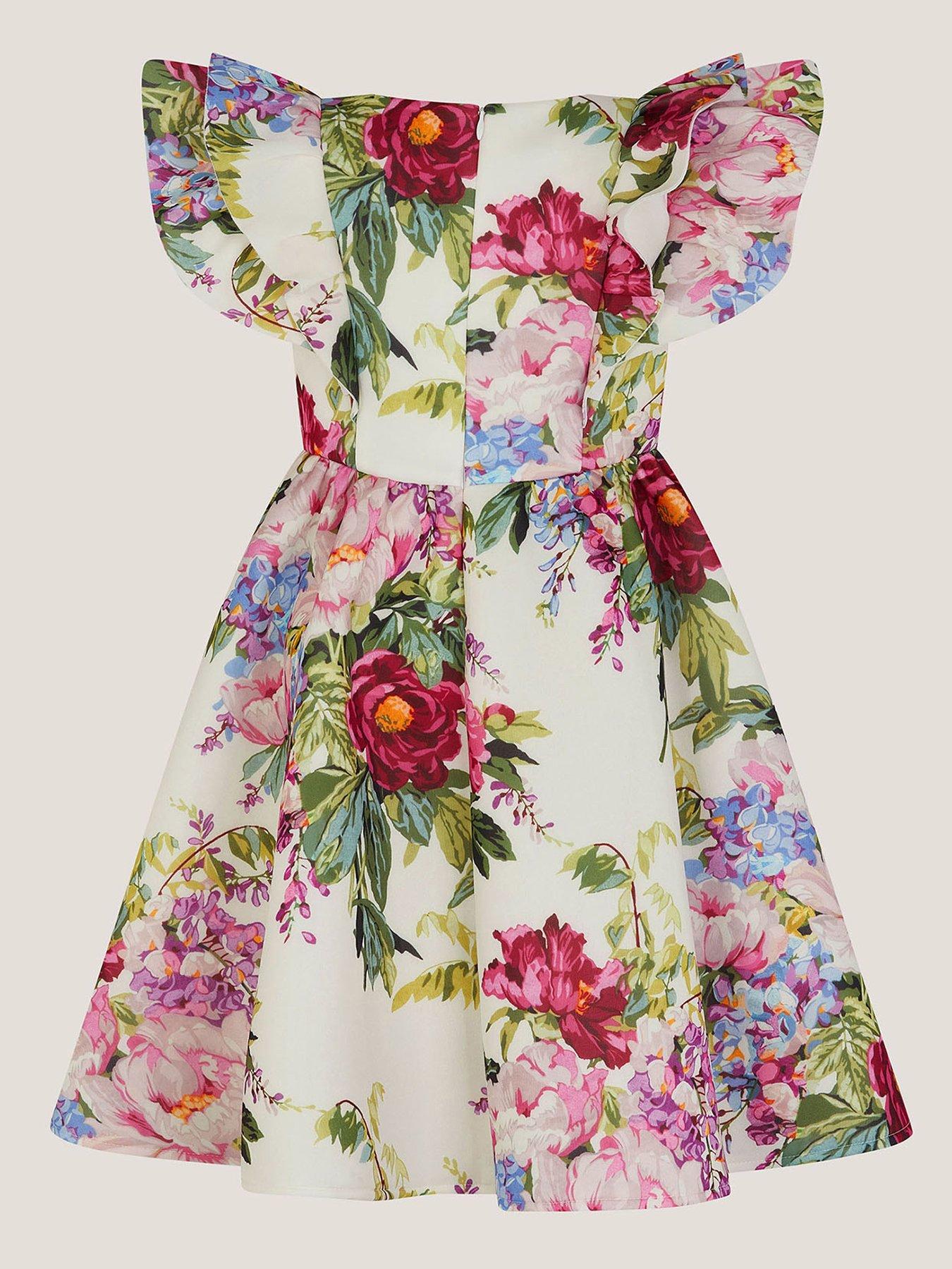 Monsoon Girls Floral Scuba Frill Dress - Light Cream | Very