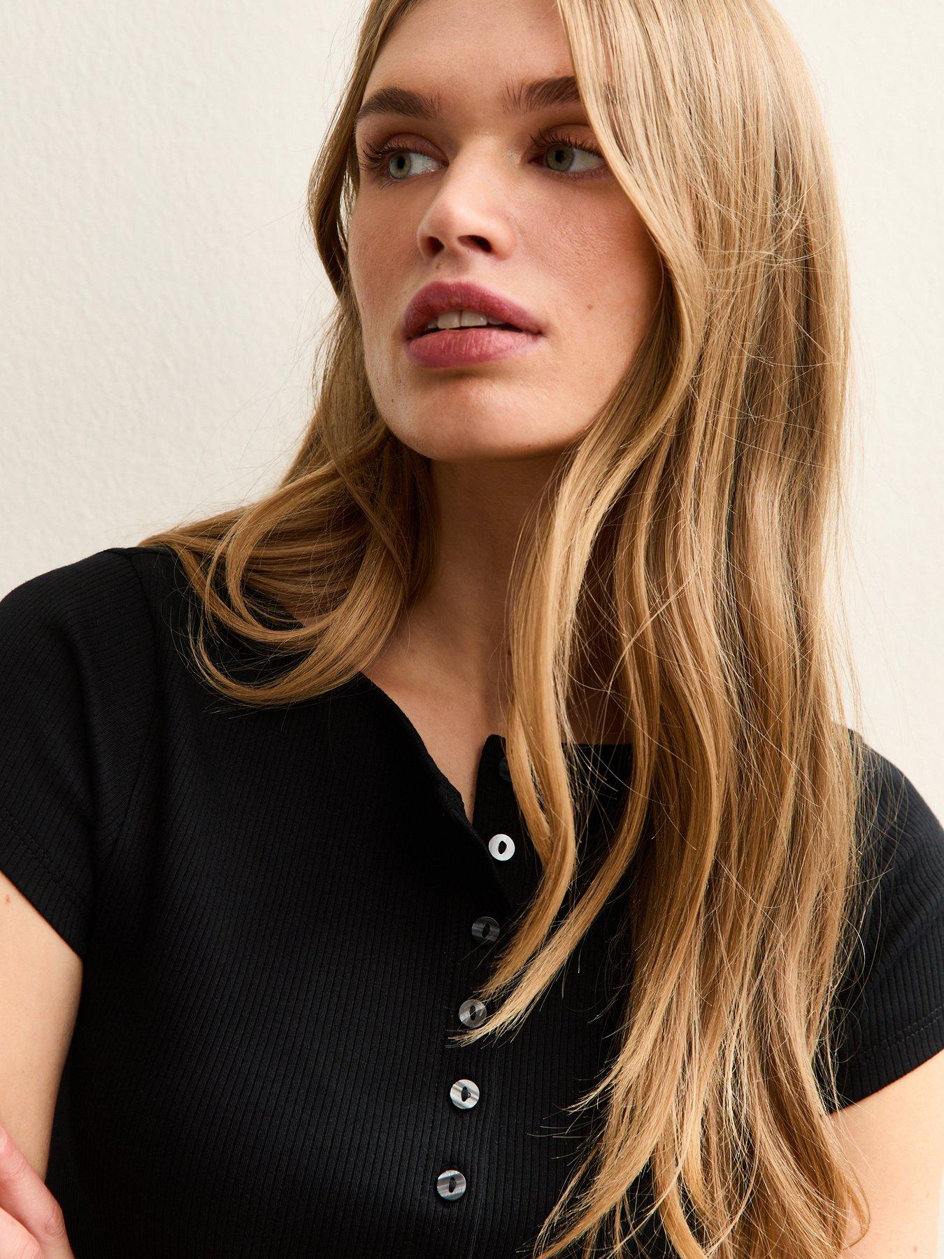 New Look Button Through Baby Tee - Black | Very