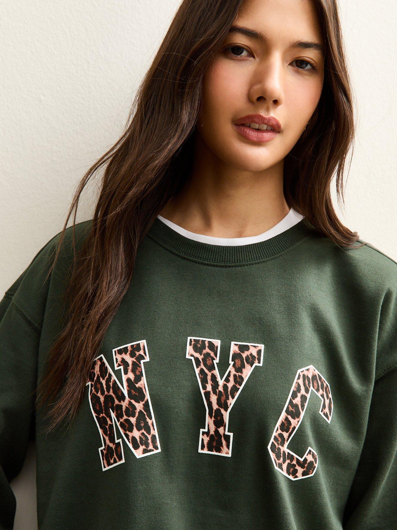New Look NYC Leopard Print Logo Sweatshirt - Green | Very