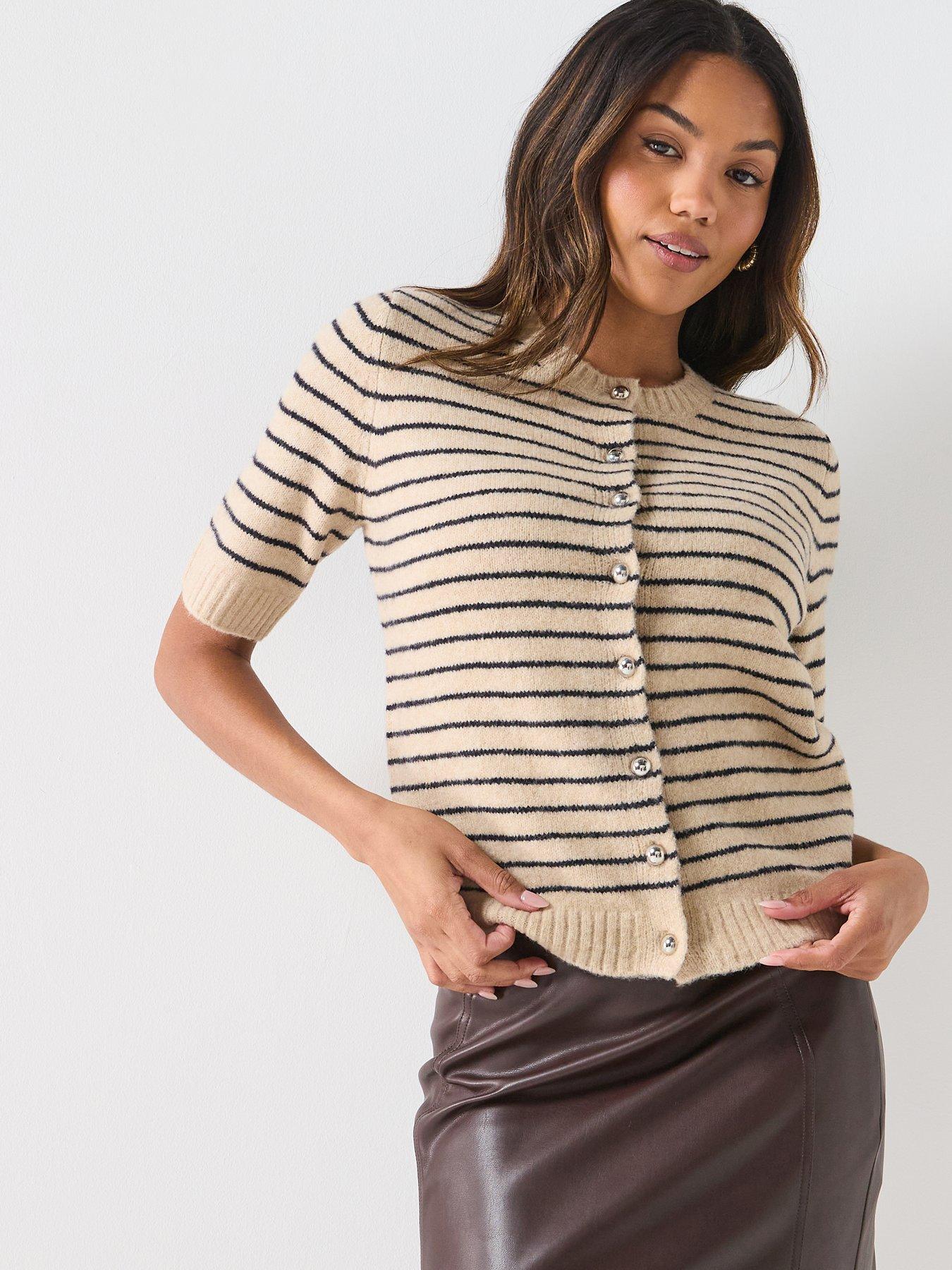Only Chester Short Sleeve Striped Cardigan - Cream | Very