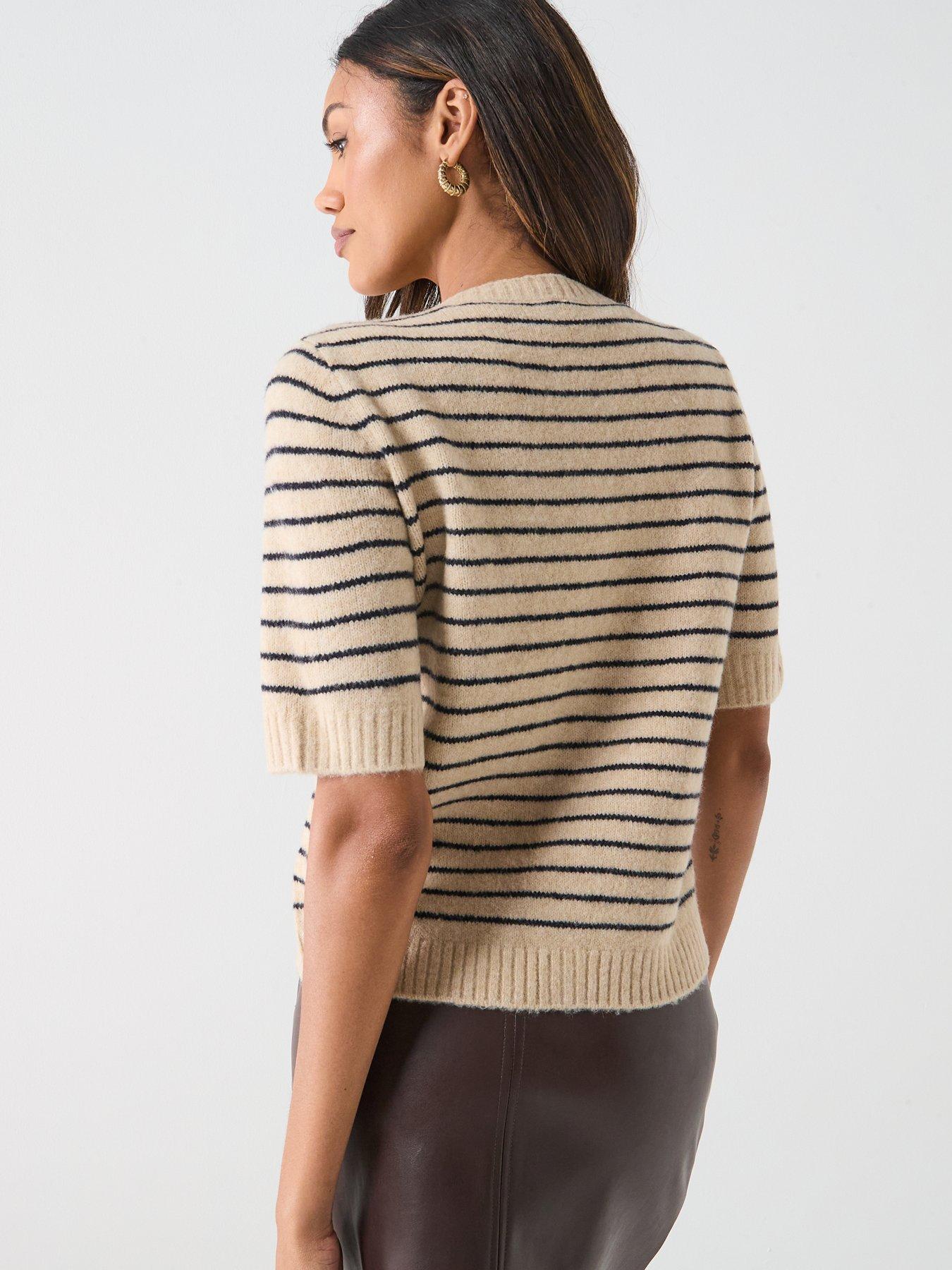 Only Chester Short Sleeve Striped Cardigan - Cream | Very