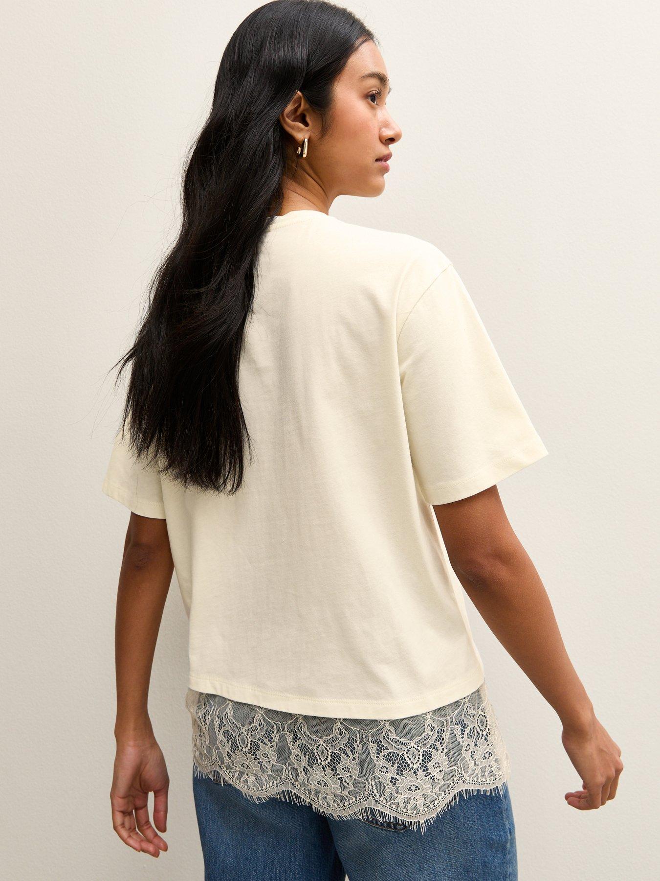 New Look White Lace Hem Boxy Top - Cream | Very
