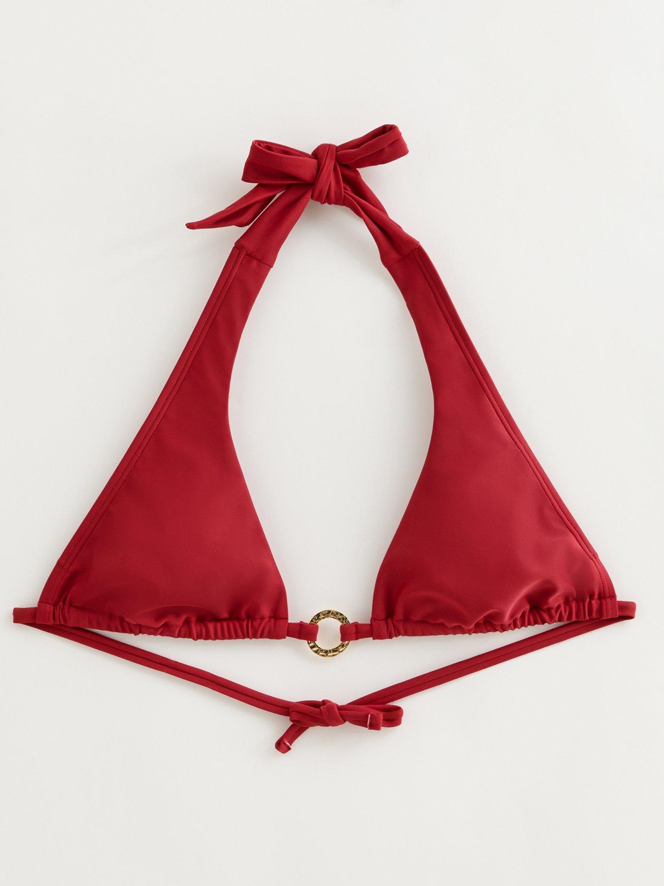 New Look Plain O Ring Triangle Bikini Top - Dark Red | Very