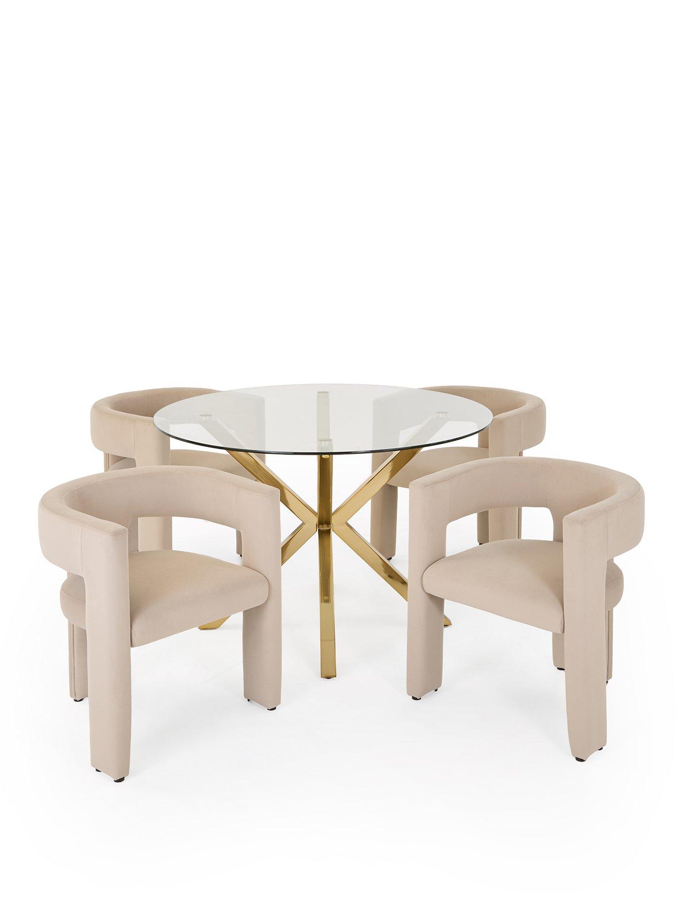 The Very Collection Chopstick 120 cm Brass Leg Dining Table + 4 Nell ...