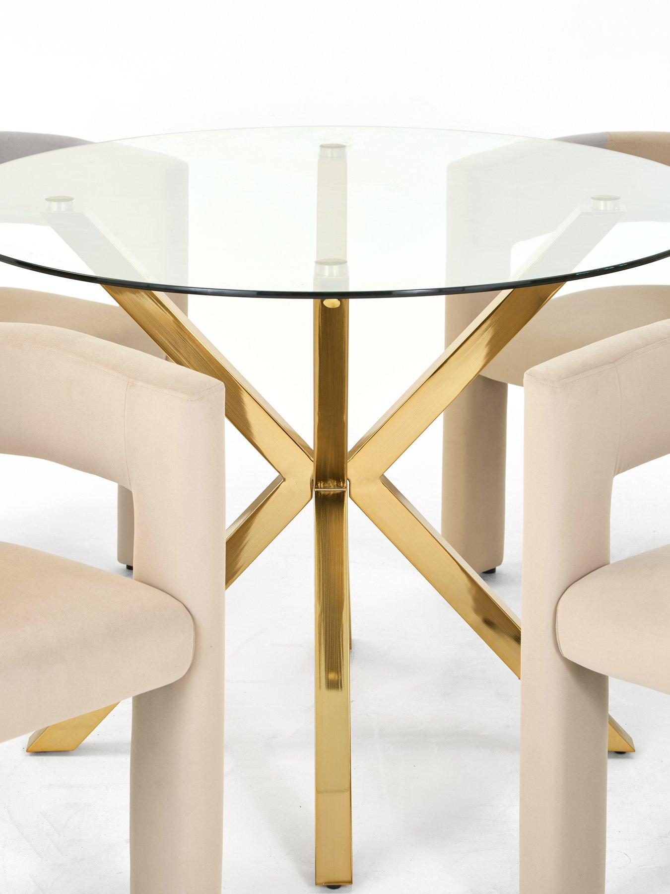 The Very Collection Chopstick 120 cm Brass Leg Dining Table + 4 Nell ...