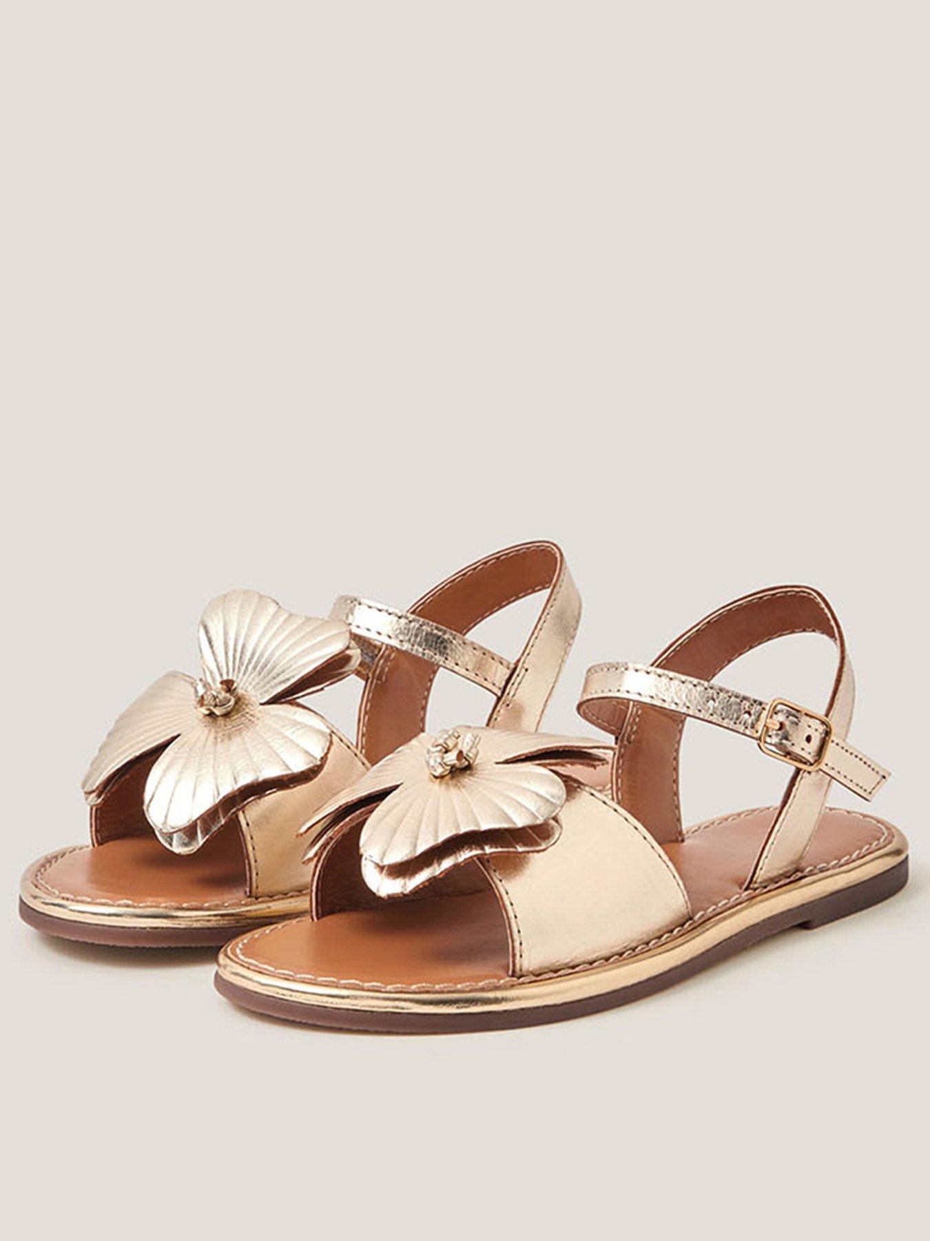 Monsoon Girls Leather Flower Sandals - Gold | Very
