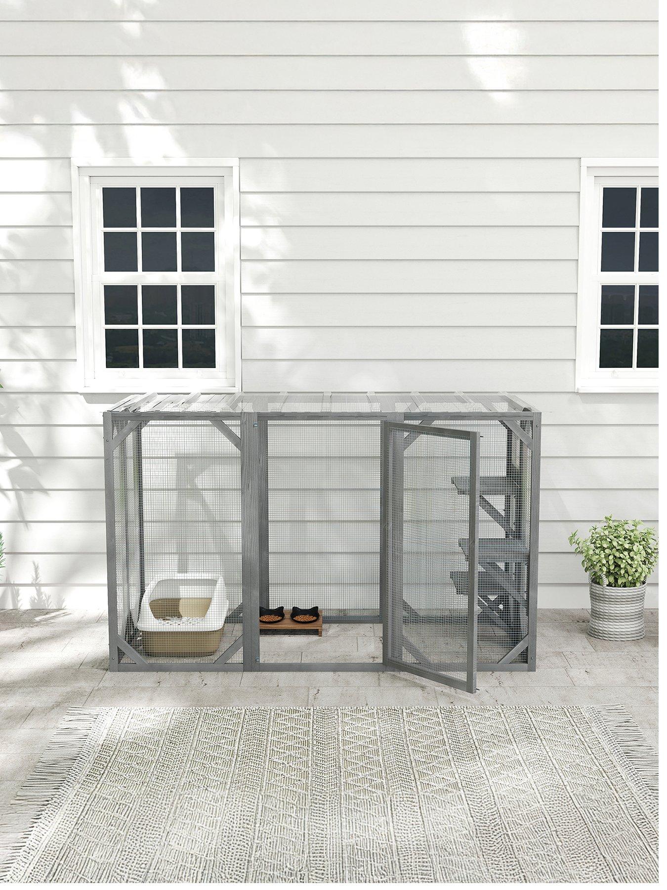 PawHut 71"Wooden Cat House with 3 Platforms, Large Door for Multiple ...