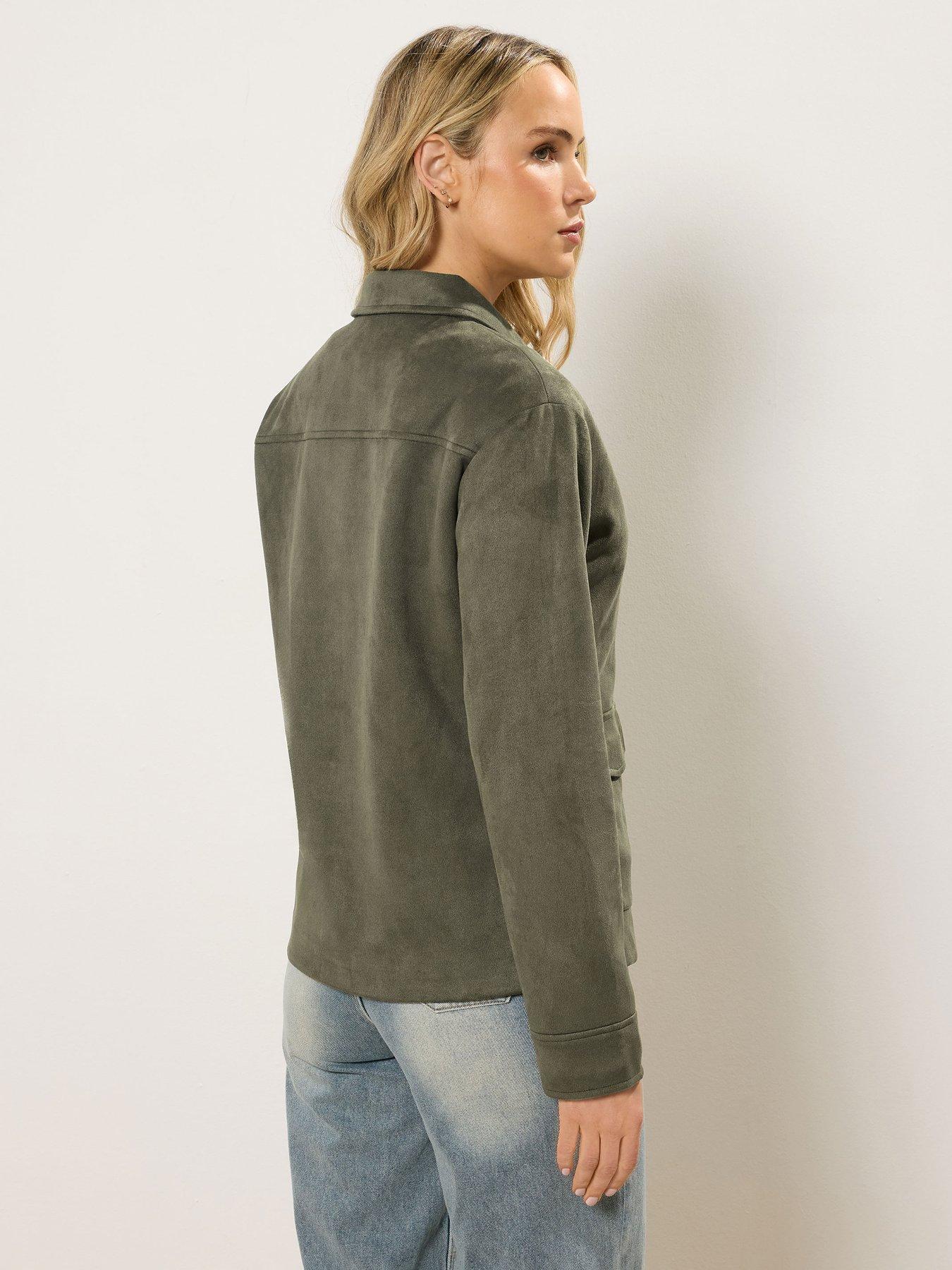 Long Tall Sally Tall Suedette Trucker Jacket - Khaki Green | Very