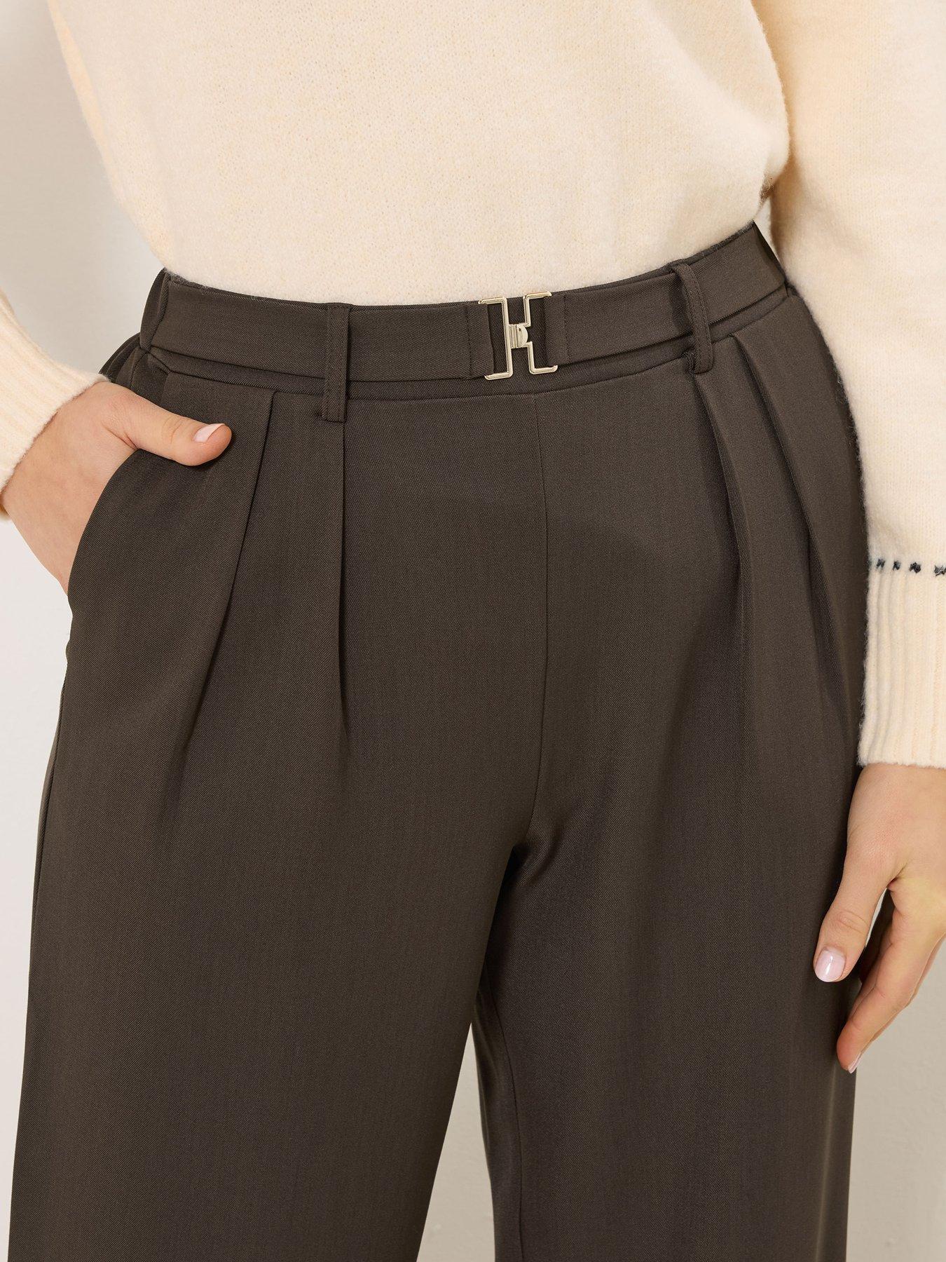 Long Tall Sally Tall Buckle Wide Leg Trousers 34" - Brown | Very